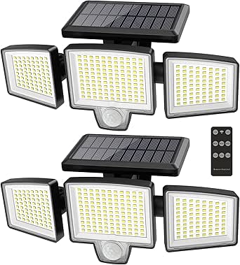 Becament Solar Outdoor Lights, 265 LED 500LM Security Flood Lights with Motion Senor, Remote ...