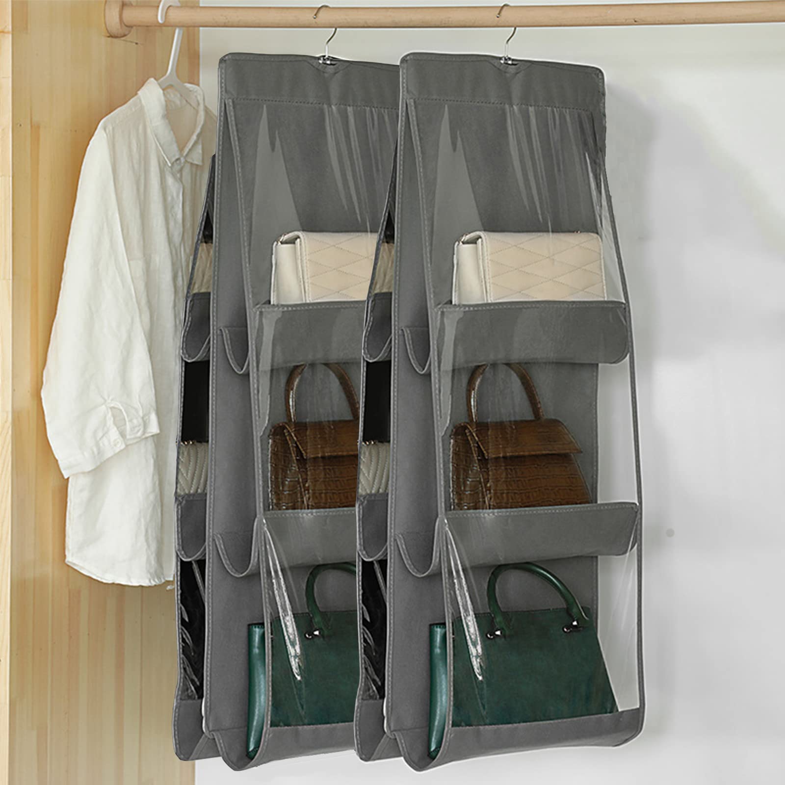 2 Pack Purse Organizer Closet, Purse Hanger Closet, 12 Pockets, Bag ...