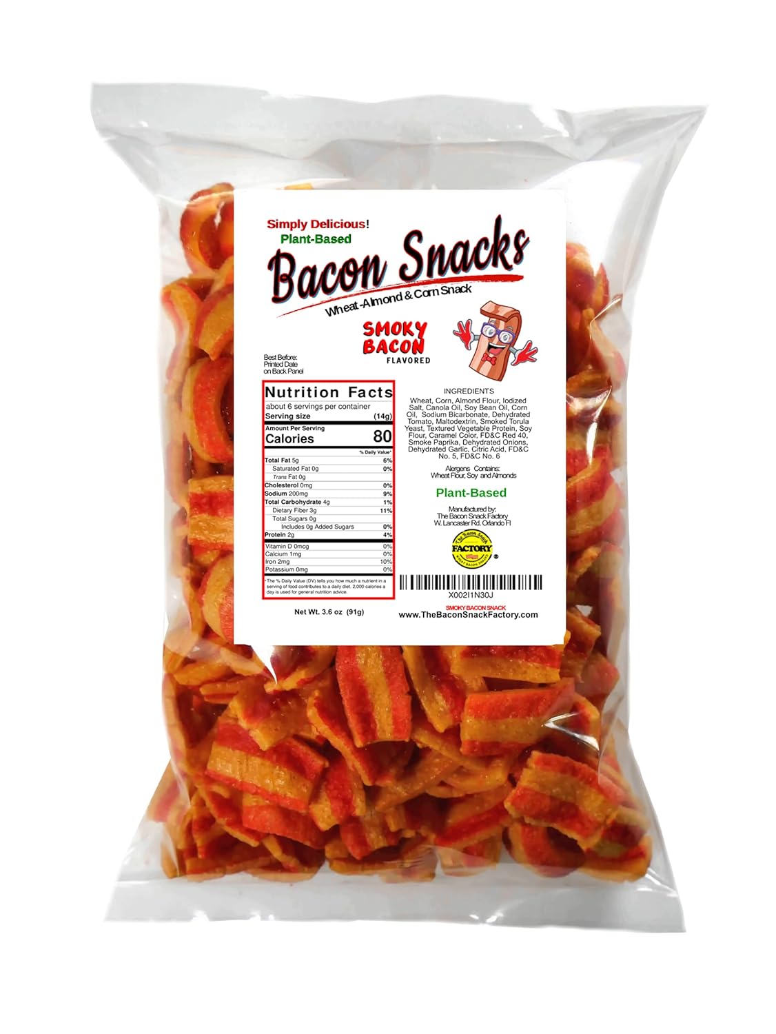 Amazon.com: The Bacon Snack Factory -Smoky Bacon, Plant Based Pork ...