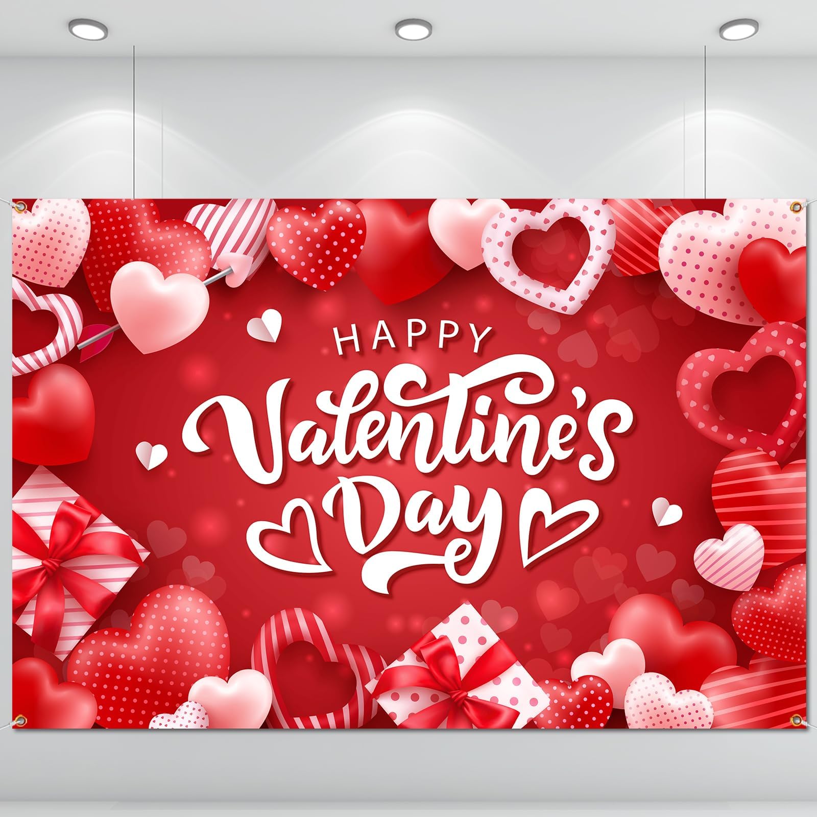 Amazon.com : Happy Valentines Day Banner,Red Heart Valentine's Day ...
