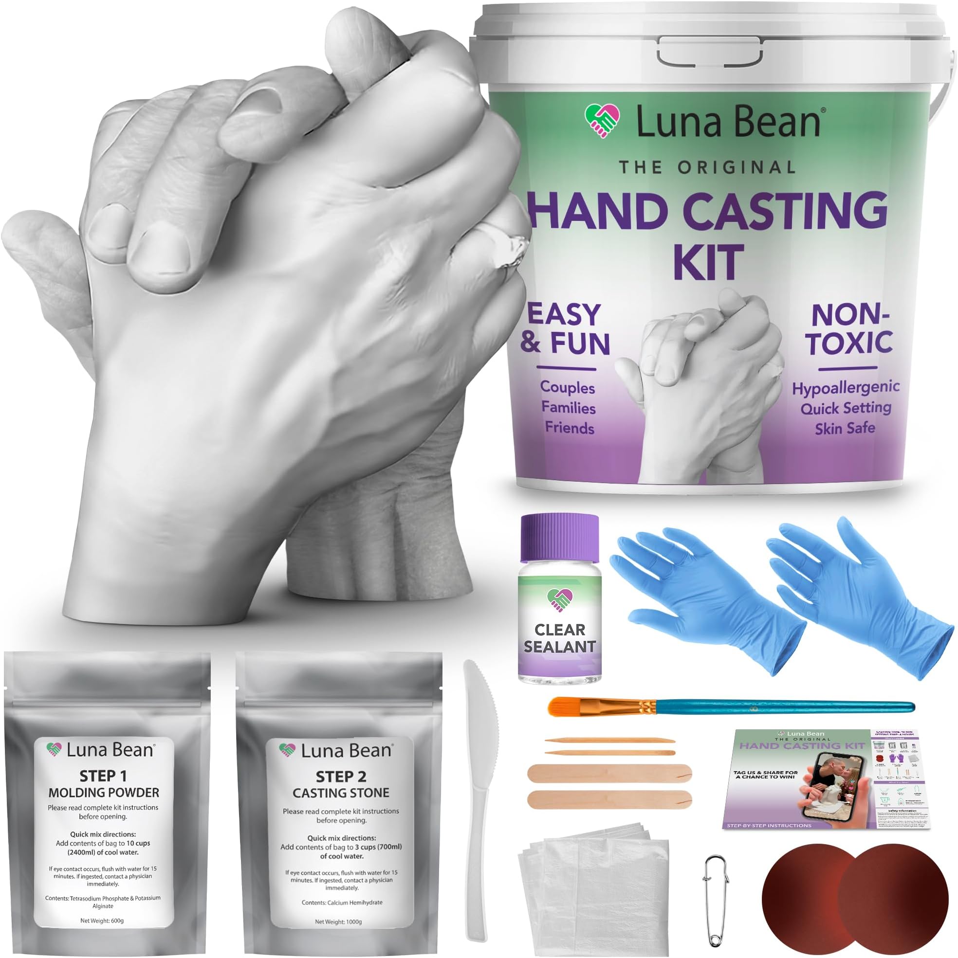 Luna Bean Hand Casting Kit Couples - Plaster Hand Mold Casting Kit ...