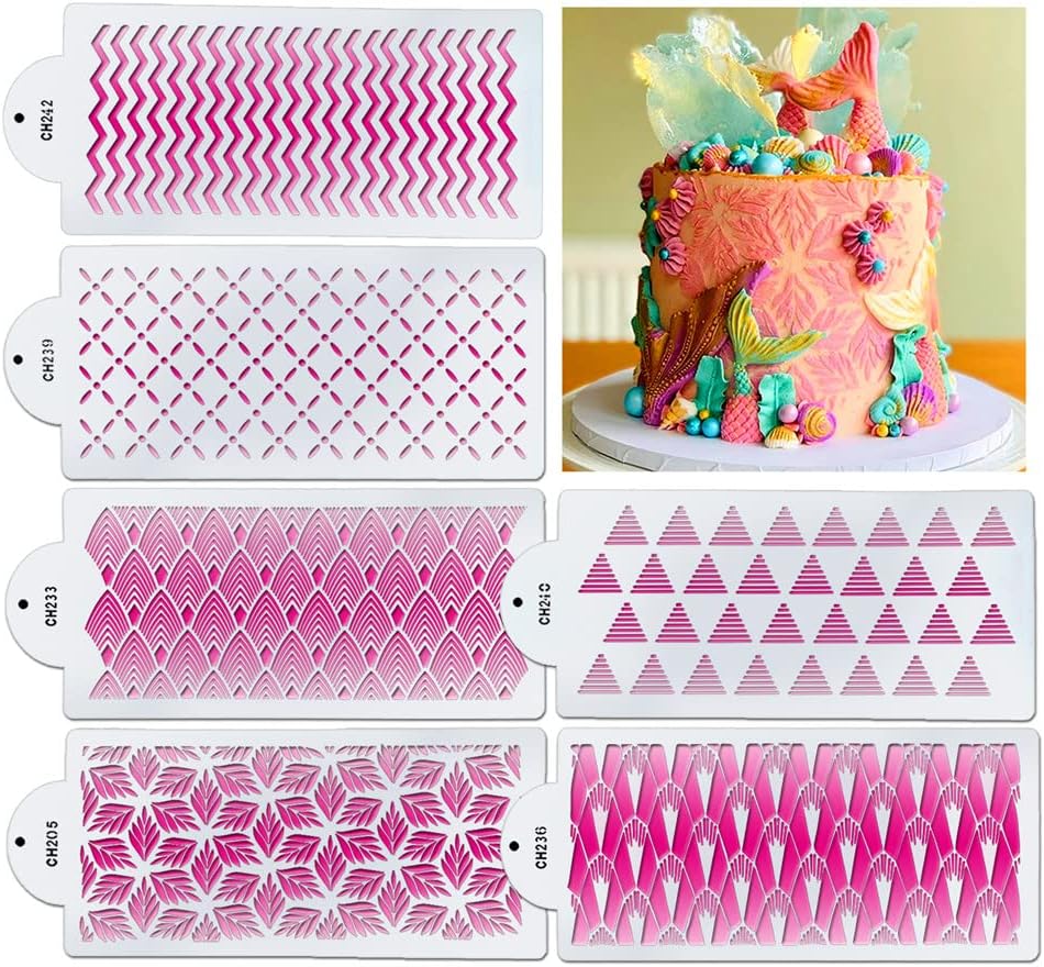 Amazon.com: 6pcs Cake Stencils Template Leaf Creative Geometric Pattern ...
