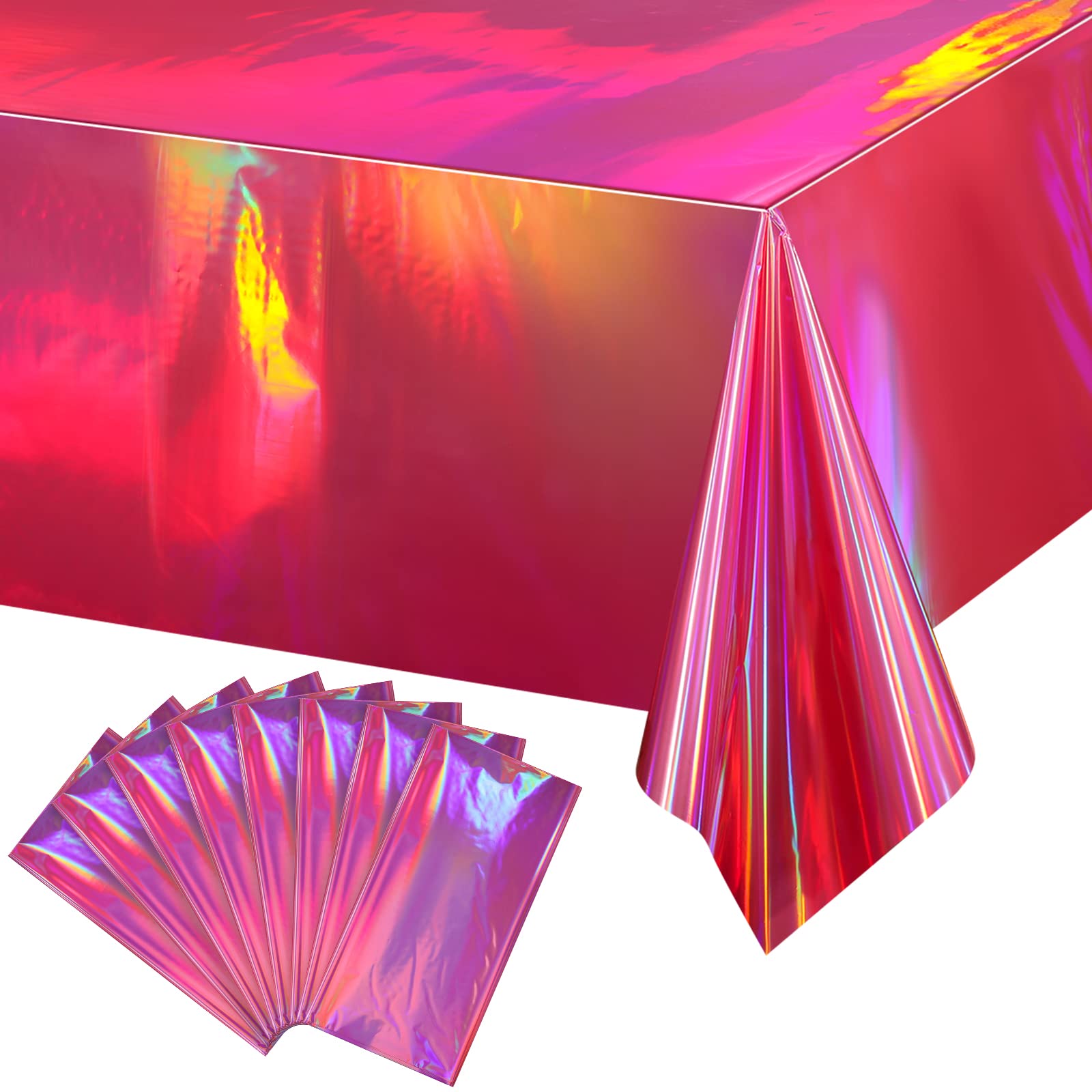 Amazon.com: 8 Pack Hot Pink Iridescence Plastic Tablecloths Shiny ...