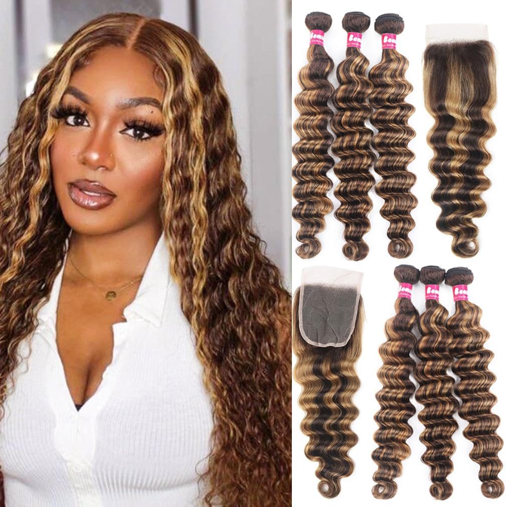 Amazon.com: Beaushine 4/27 Ombre Bundles with Closure Human Hair Loose ...