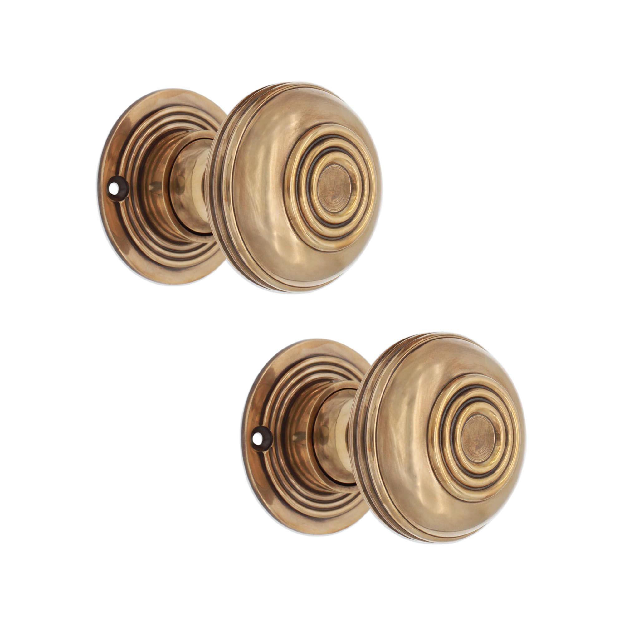 Infinity Decor Vintage Style Aged Brass Bloxwich Reeded Rim Mortice Round Door Knobs 60mm Pull ...
