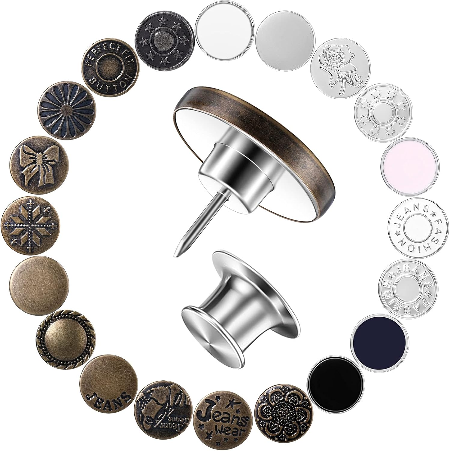 20 Sets Jean Buttons, No Sew Instant Buttons for Jeans Pants Trouser ...