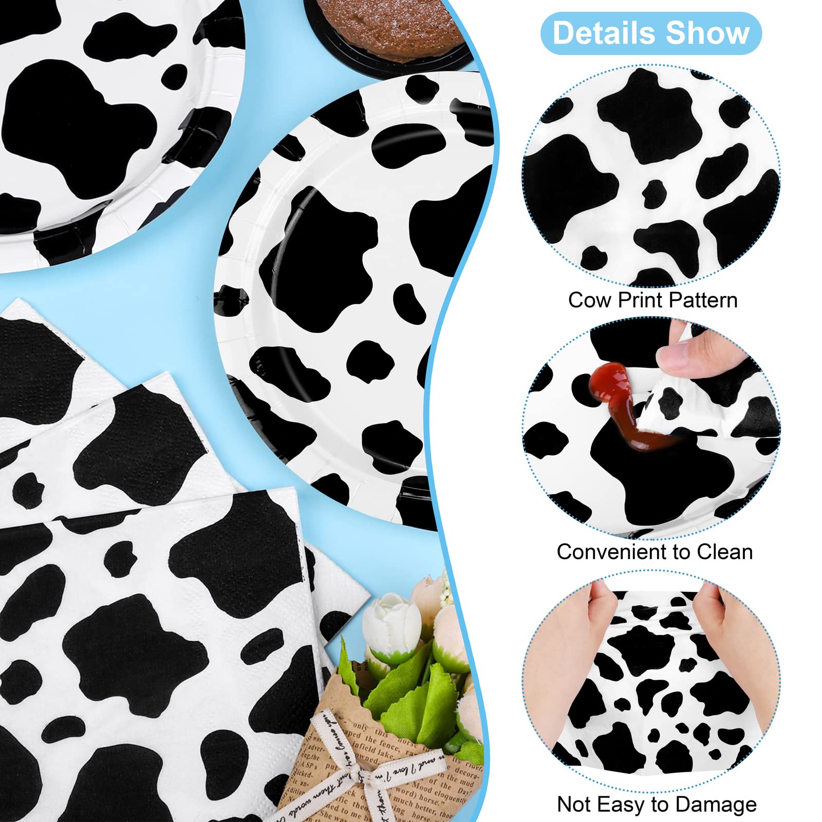 Snapklik.com : Durony 32 Pieces Cow Print Party Supplies Include 16 Cow ...