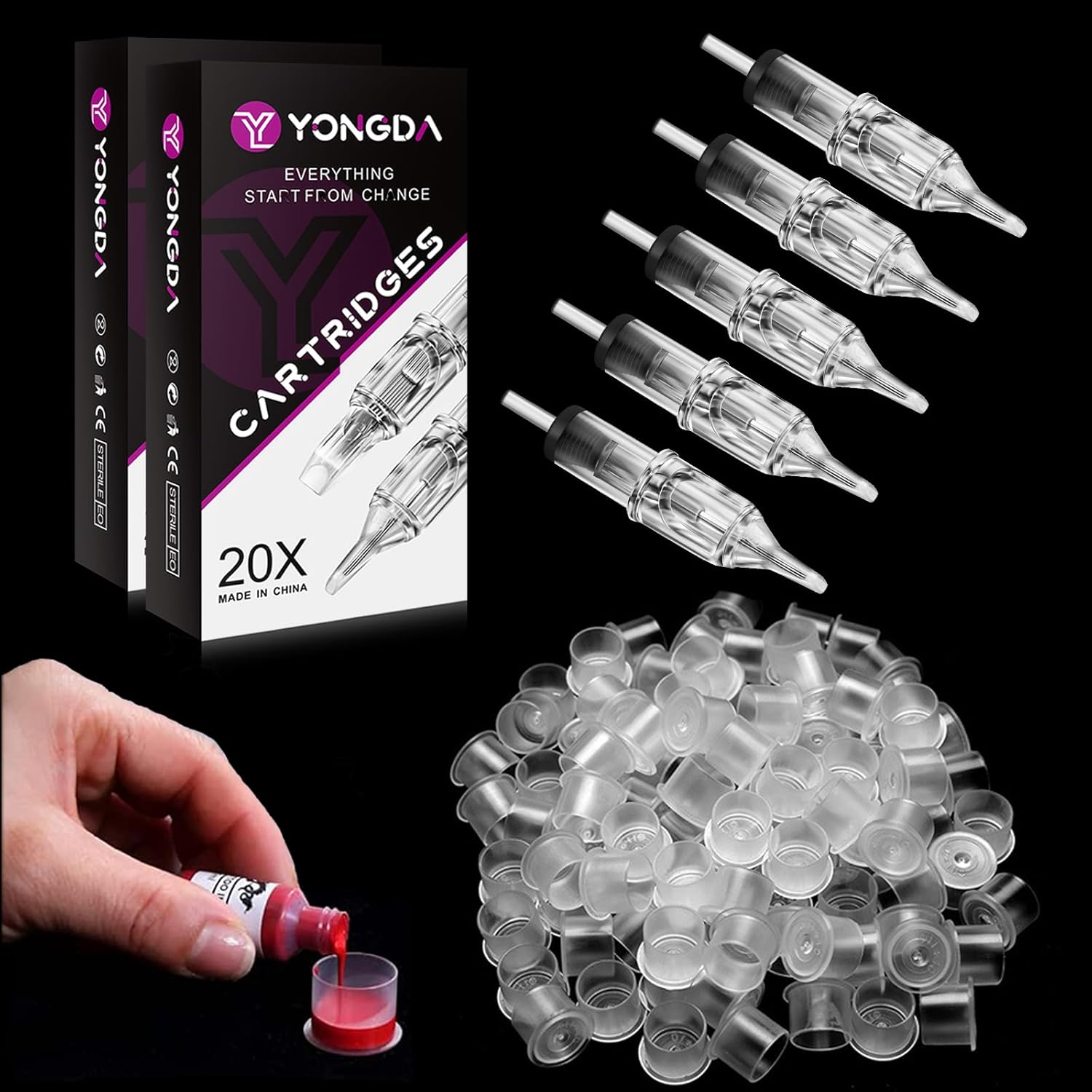 Amazon.com: YONGDA Tattoo Ink Cups with Base Design 300pcs Mixed Tattoo ...