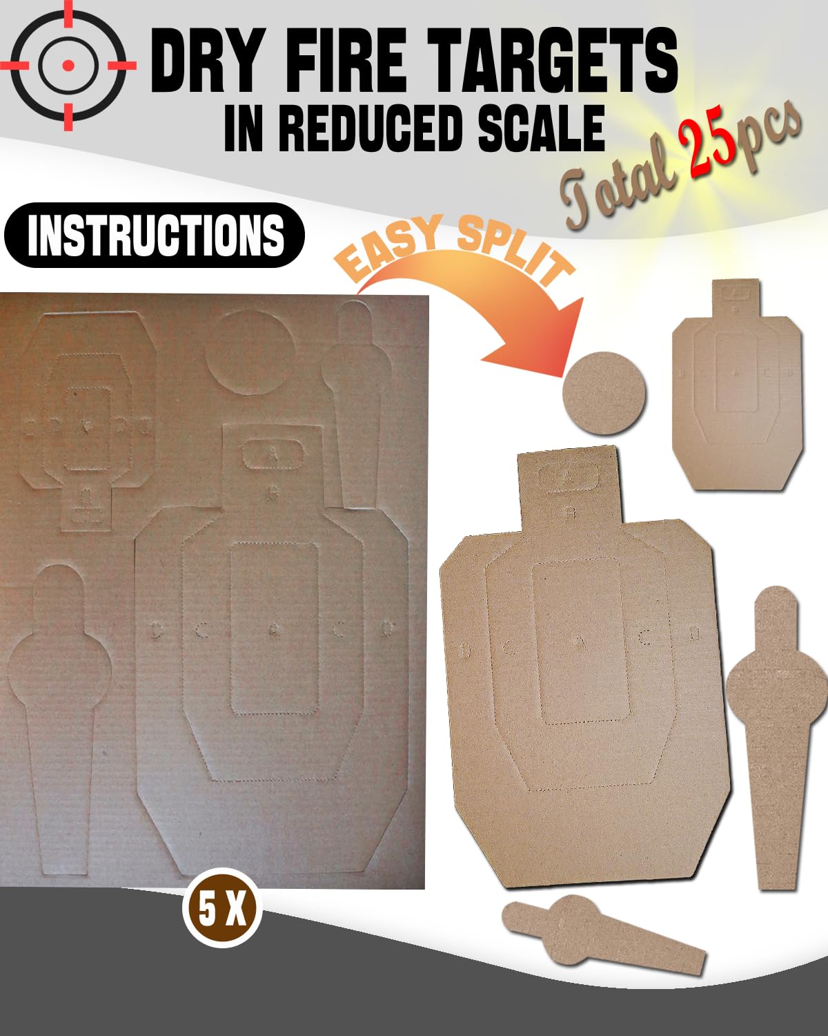 Snapklik.com : Zivosely 5 Set 25 Pcs Dry Fire Targets Cardboards In ...