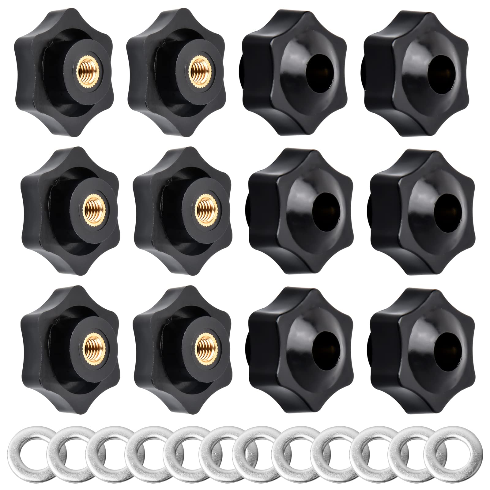 smatime 12 Pcs M6 x32mm Thread Replacement Star Hand Knob Tightening Screw Black,Star Knobs ...