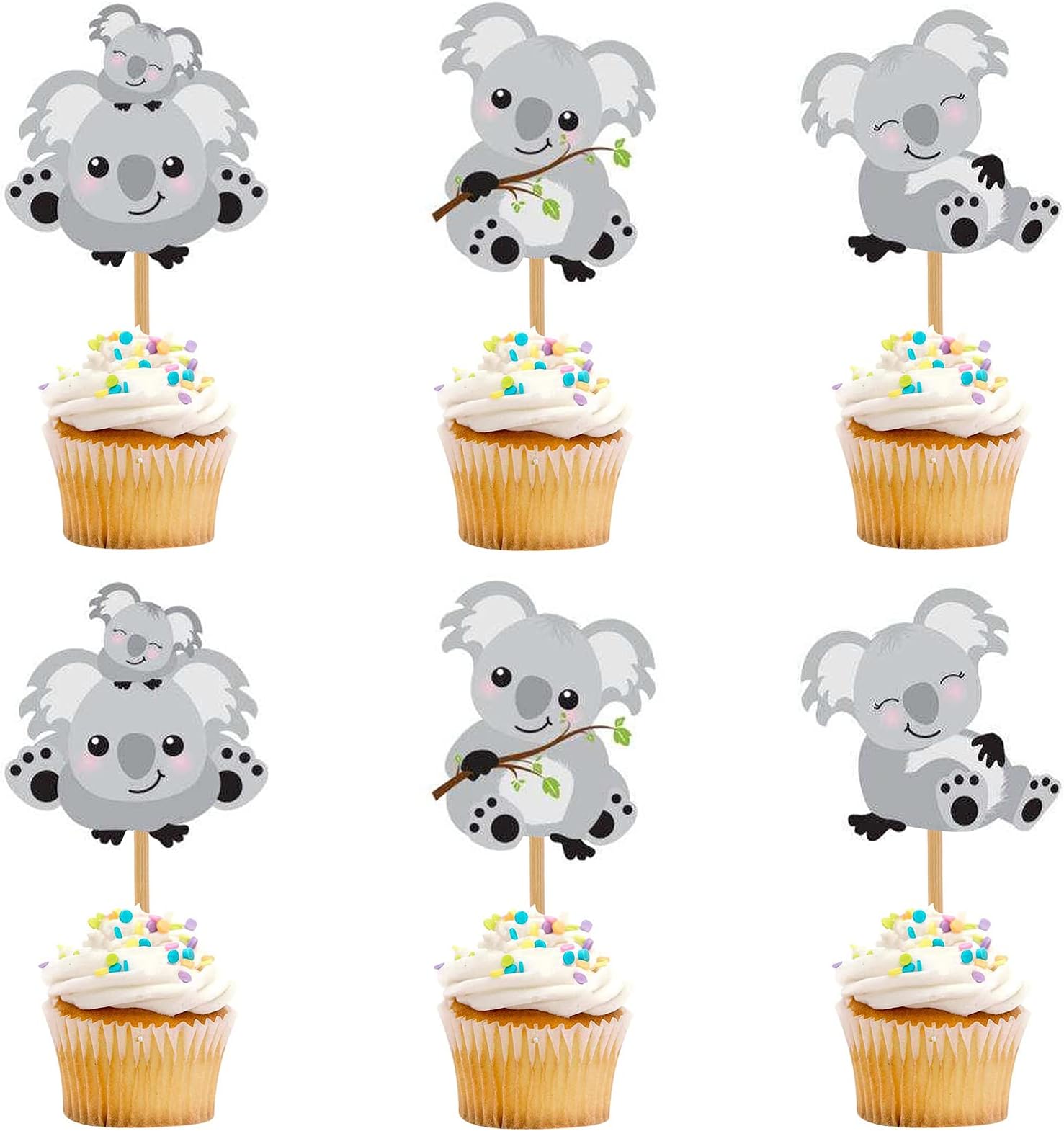 Amazon.com: Gyufise 36Pcs Koala Cupcake Toppers Glitter Wild Animal ...