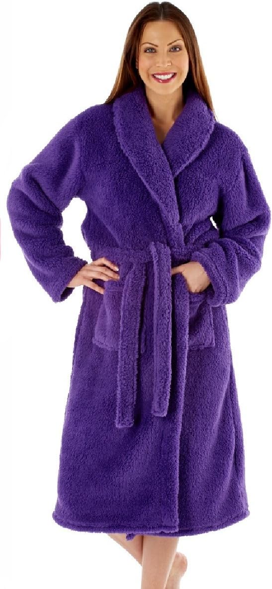 Ladies Luxury Soft Fluffy Fleece Dressing Gown Robe wrap Tie Belt (18/ ...