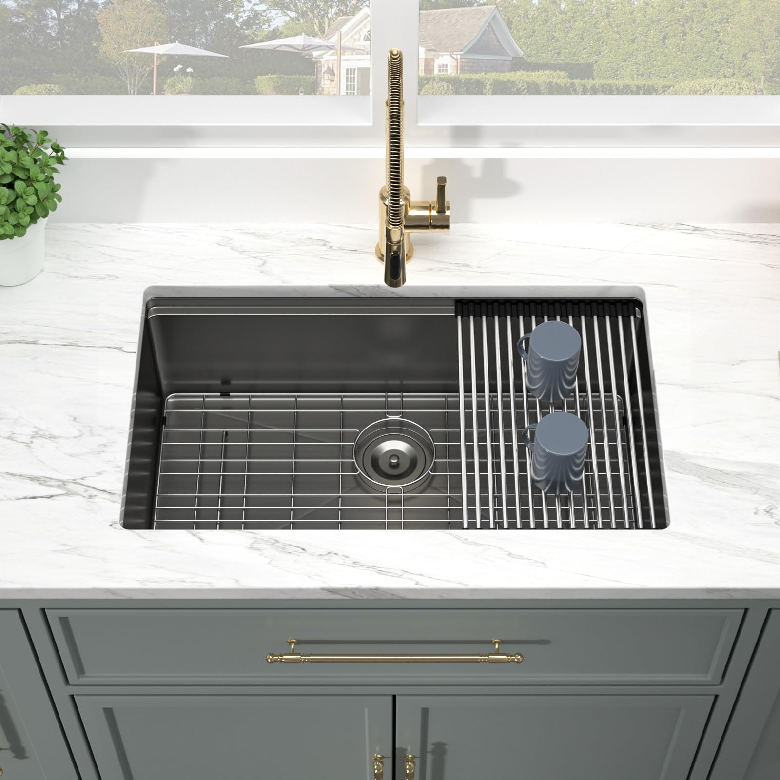Snapklik.com : 28 Black Kitchen Sink Undermount Workstation - 28x18 ...