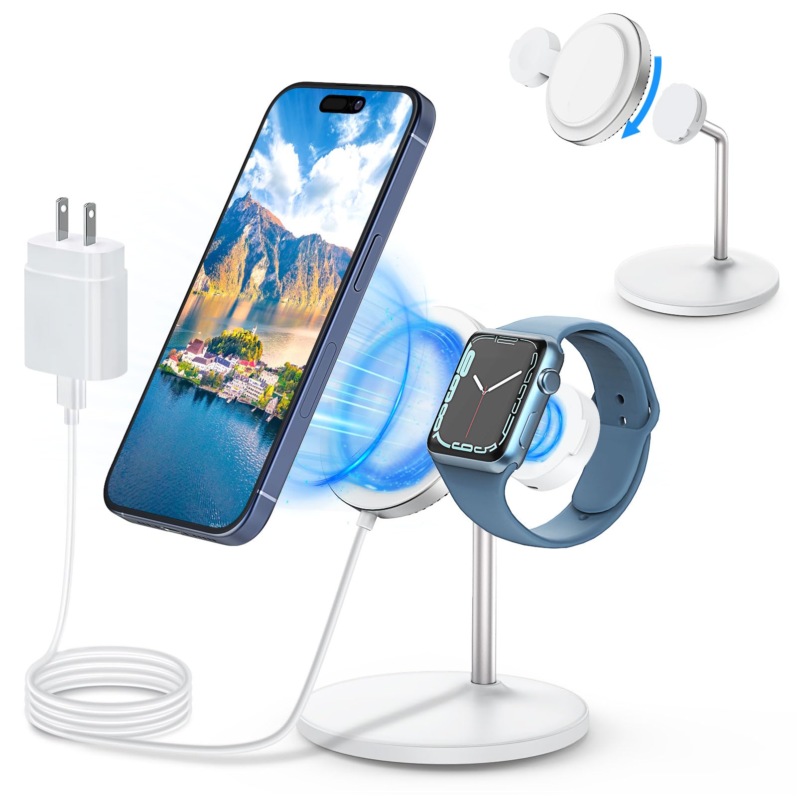 Amazon.com: Magnetic Wireless Charger for iPhone, 2 in 1 Fast Charging ...