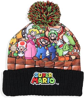 Nintendo Super Mario Multi Character Embroidered Logo Cuffed Pom Beanie ...