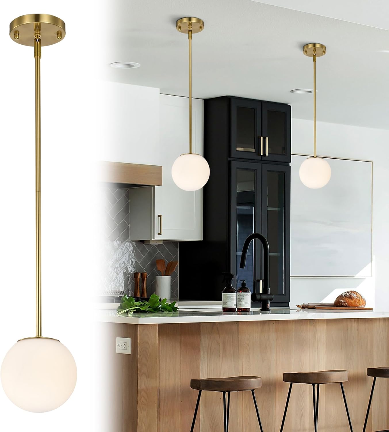Amazon.com: Alighting Modern Gold Globe Pendant Light Kitchen Pendant ...
