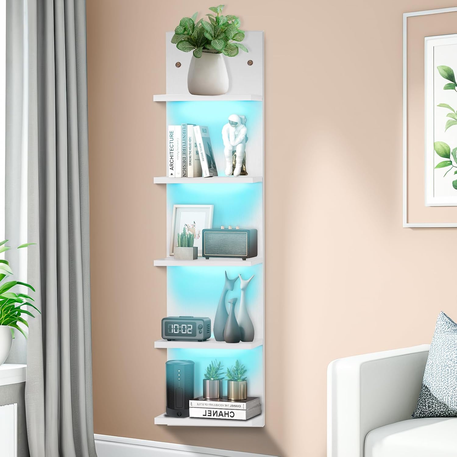 Amazon.com: White 5 Tier Display Shelf Case with Lights LED Wall Mount ...