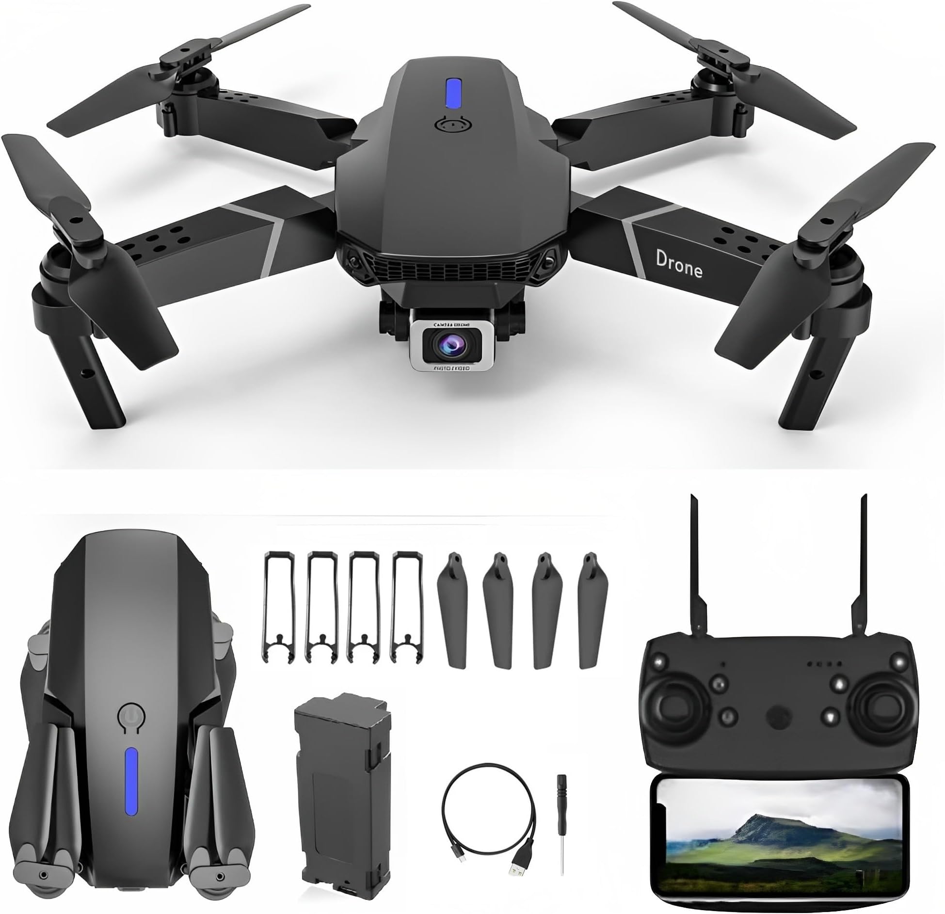 HILLSTAR Foldable Remote Control Drone with Camera HD Wide Angle Lens ...