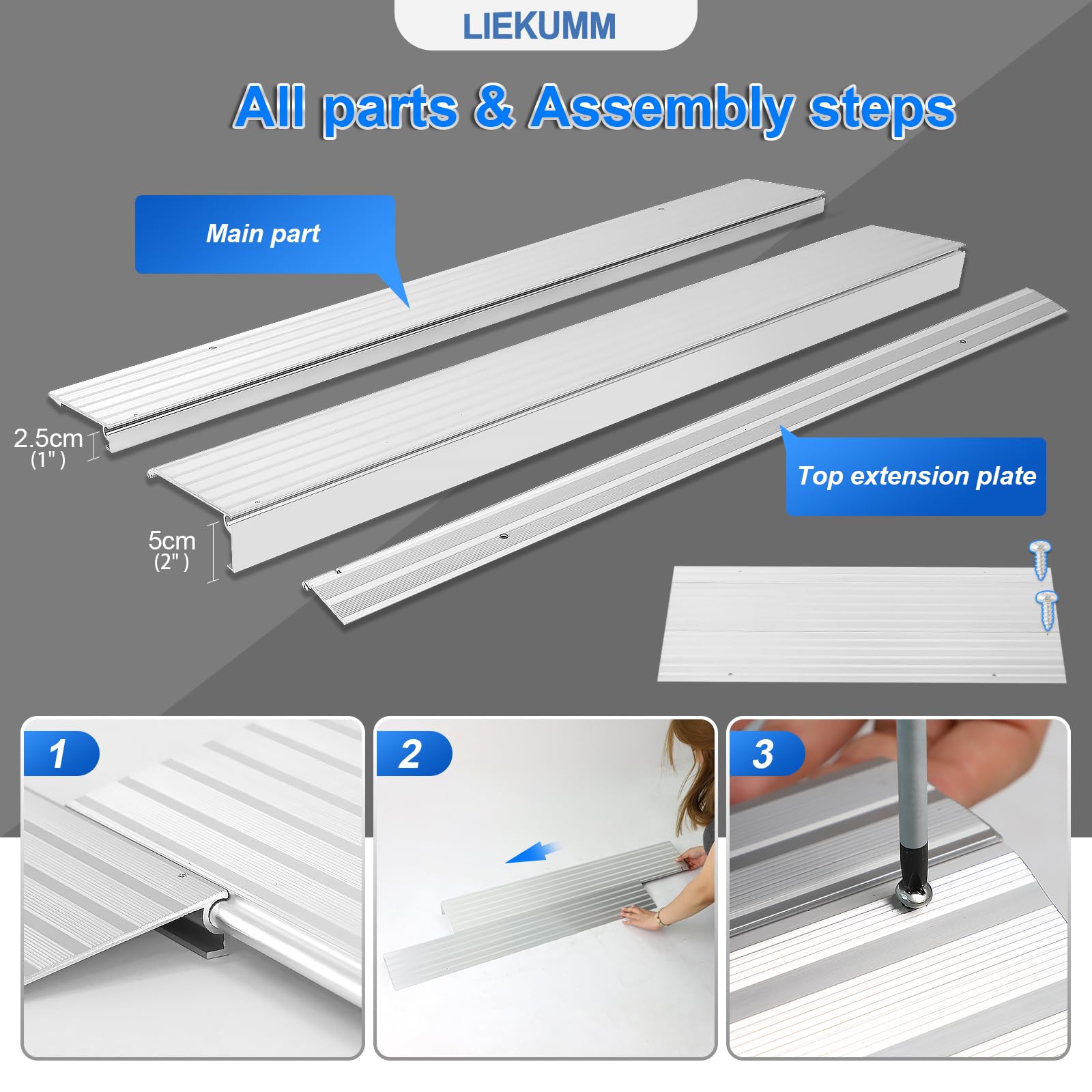 LIEKUMM 5cm Rise Threshold Ramp, 360KG Capacity Non-Slip Door Threshold ...