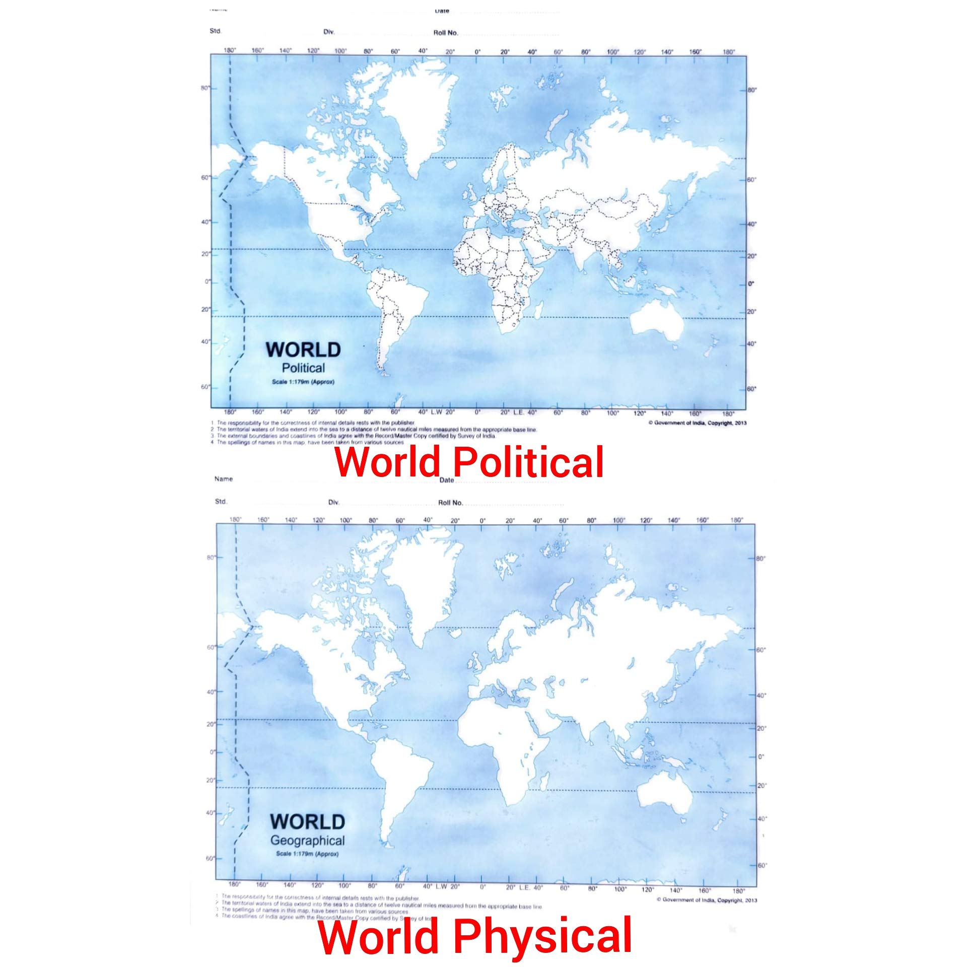 Outline Practice map of World (Both Political and Physical map) | A-4 ...