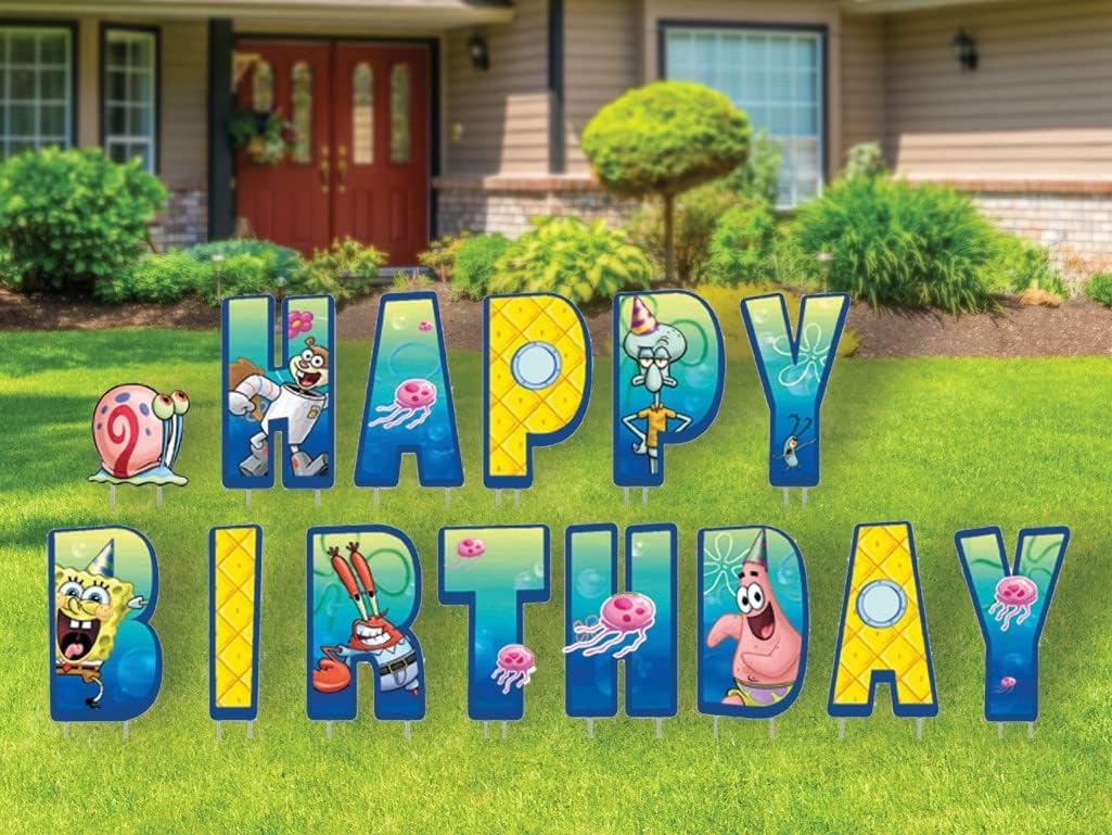 Amazon.com: SpongeBob Happy Birthday Yard Signs with Metal Stakes, 16 ...