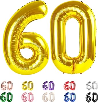 Amazon.com: 60 Balloon Numbers, Happy 60th Birthday Decorations for Men ...
