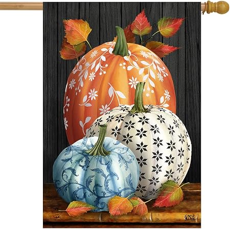 Amazon.com : Elegant Pumpkins Fall House Flag 40" x 28" Briarwood Lane ...