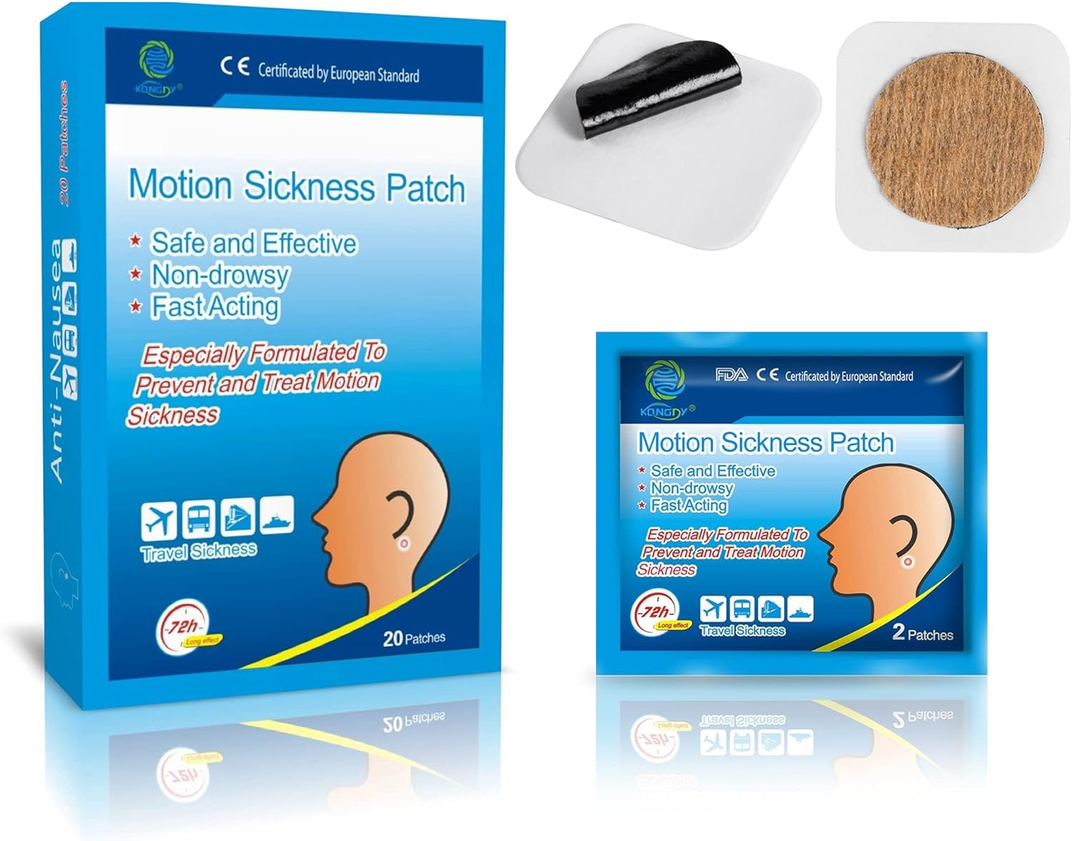 KONGDY 20 Counts Seasick Patches for Adults Behind Ear, Motion Sickness ...