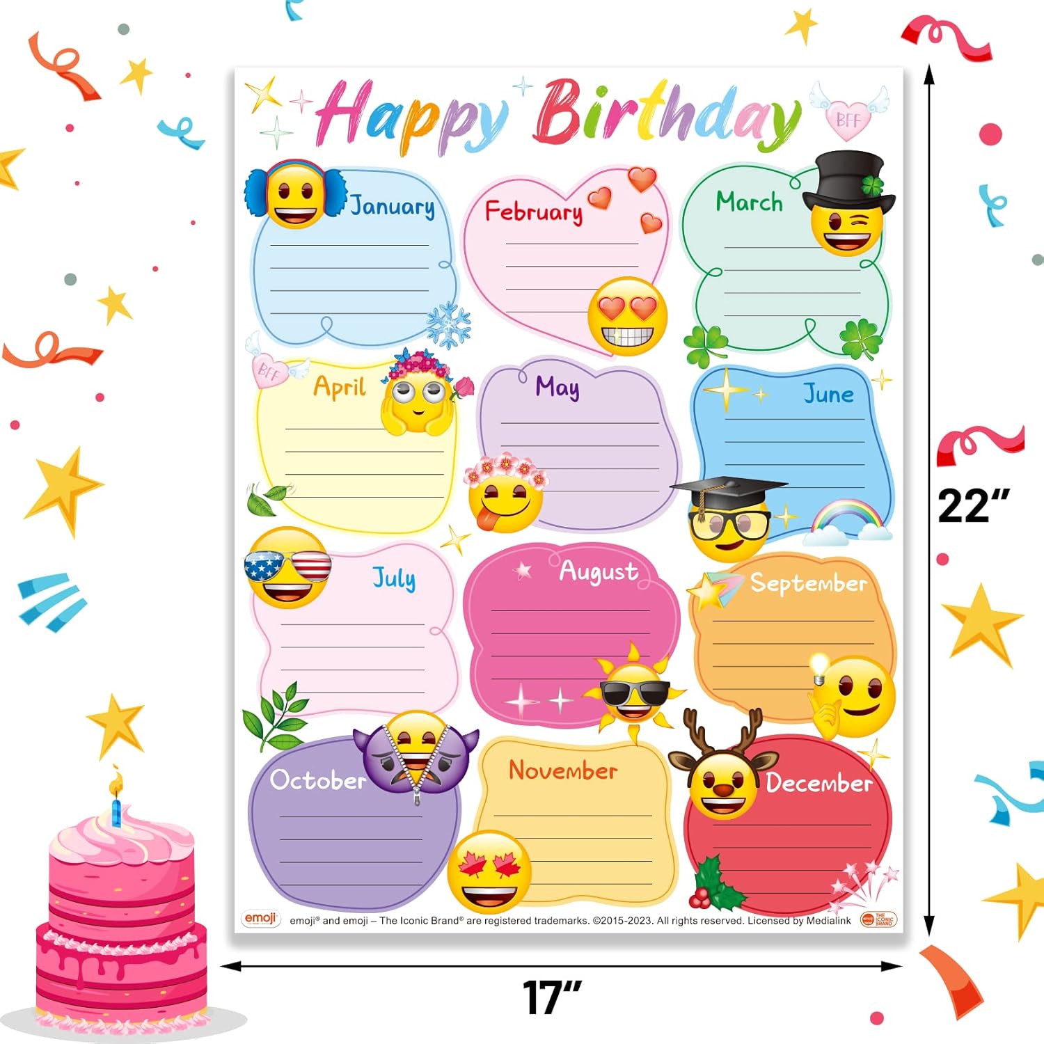 Happy Birthday Chart Poster Emoji Classroom Birthday Calendar for Back ...