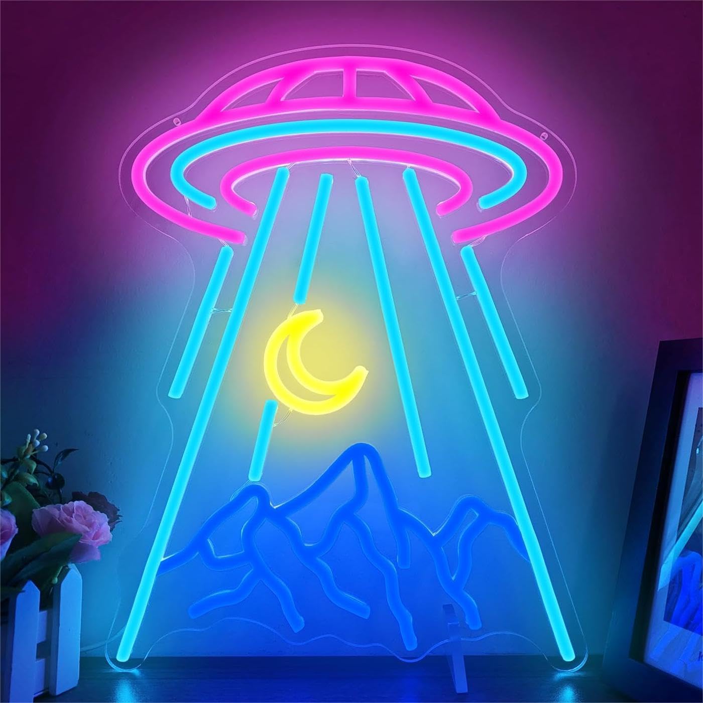 Amazon.com : UFO Neon Sign for Wall Decor Alien Spaceship Mountain Neon ...