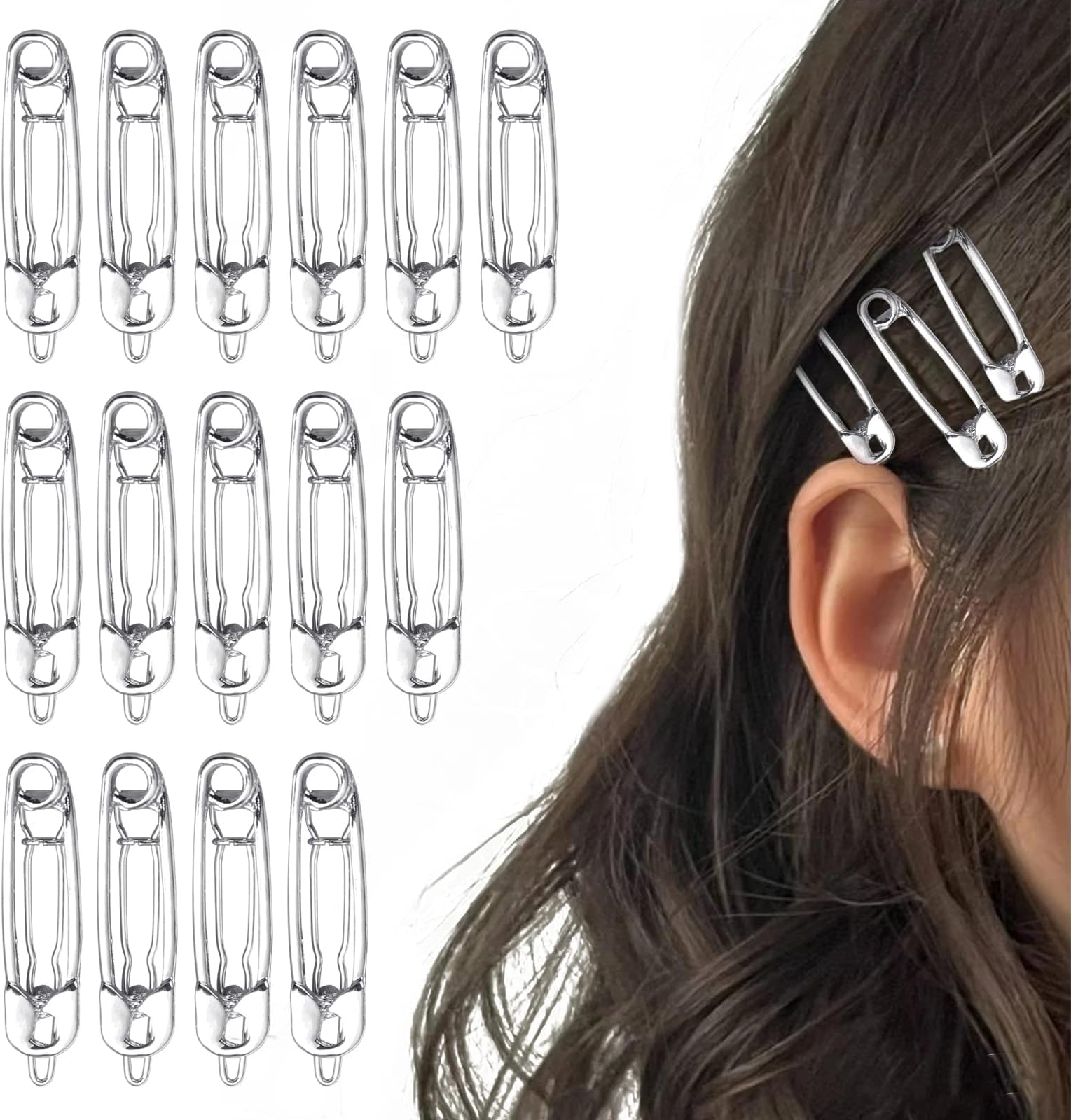 Amazon.com : 15 Pcs Hair Pins Hair Clips Alloy Safety Pin Shape Hairpin ...