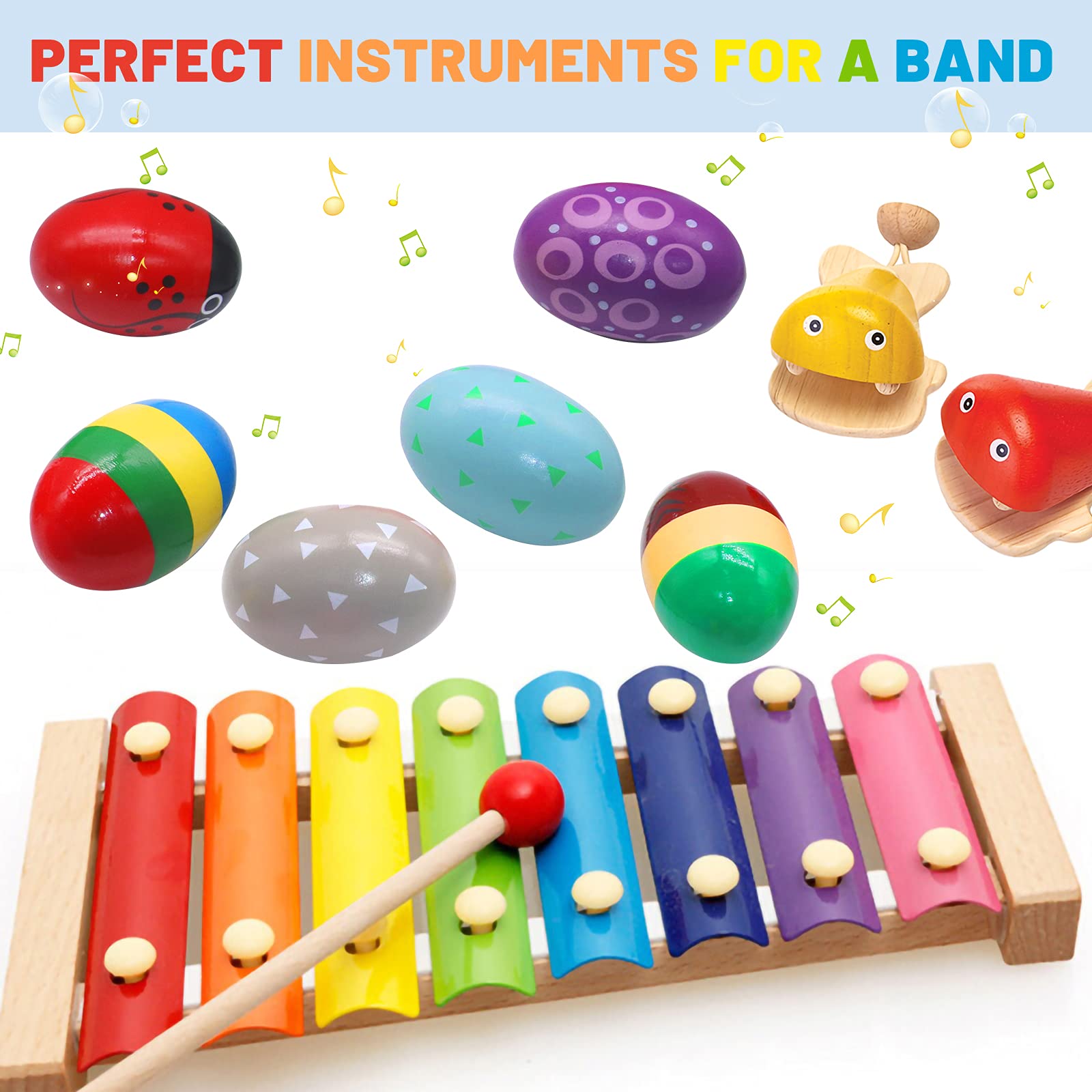 Snapklik.com : 12Pcs Wooden Egg Shakers Set Hand Musical Maracas ...