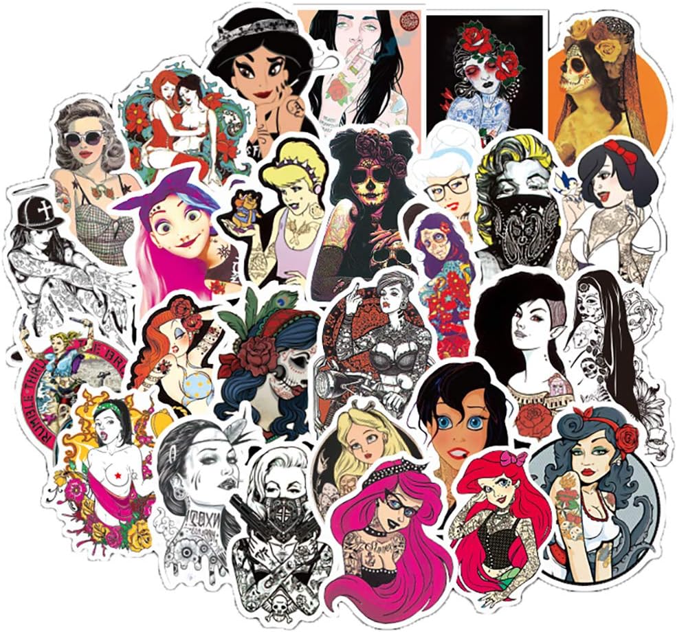 Amazon.com: 50 Pcs Vinyl Tattoo Girl Stickers Punk Tattoo Girl Decals ...