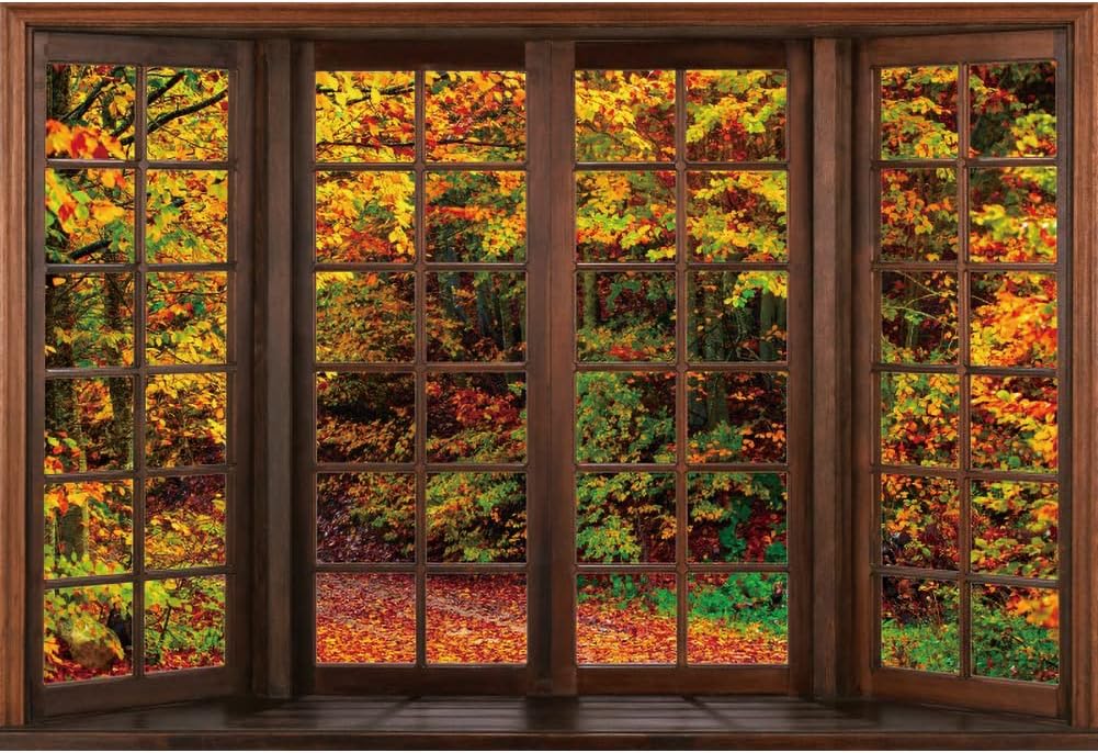 Amazon.com : Laeacco 15x10ft Autumn Window Scenery Backdrop, Outdoor ...