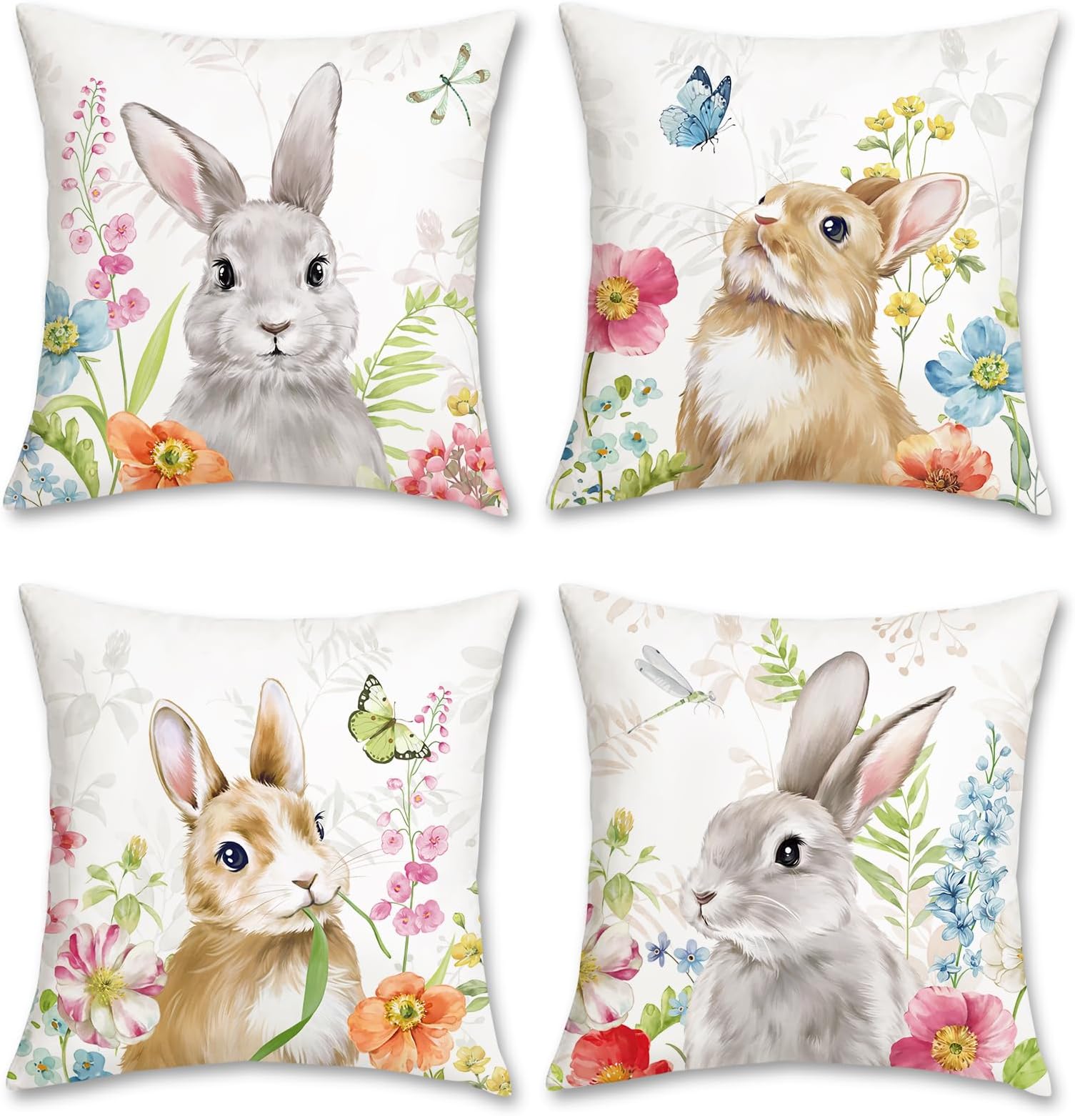 Bonhause Spring Bunny Cushion Covers 45 x 45 cm Grey Brown Rabbit ...