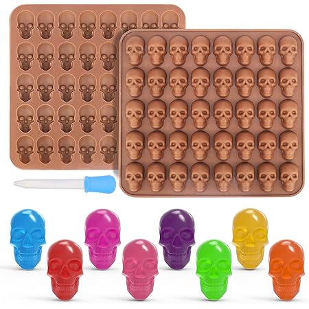 Amazon.com: 3 Pack Gummy Skull Silicone Candy Molds, Halloween Mini ...