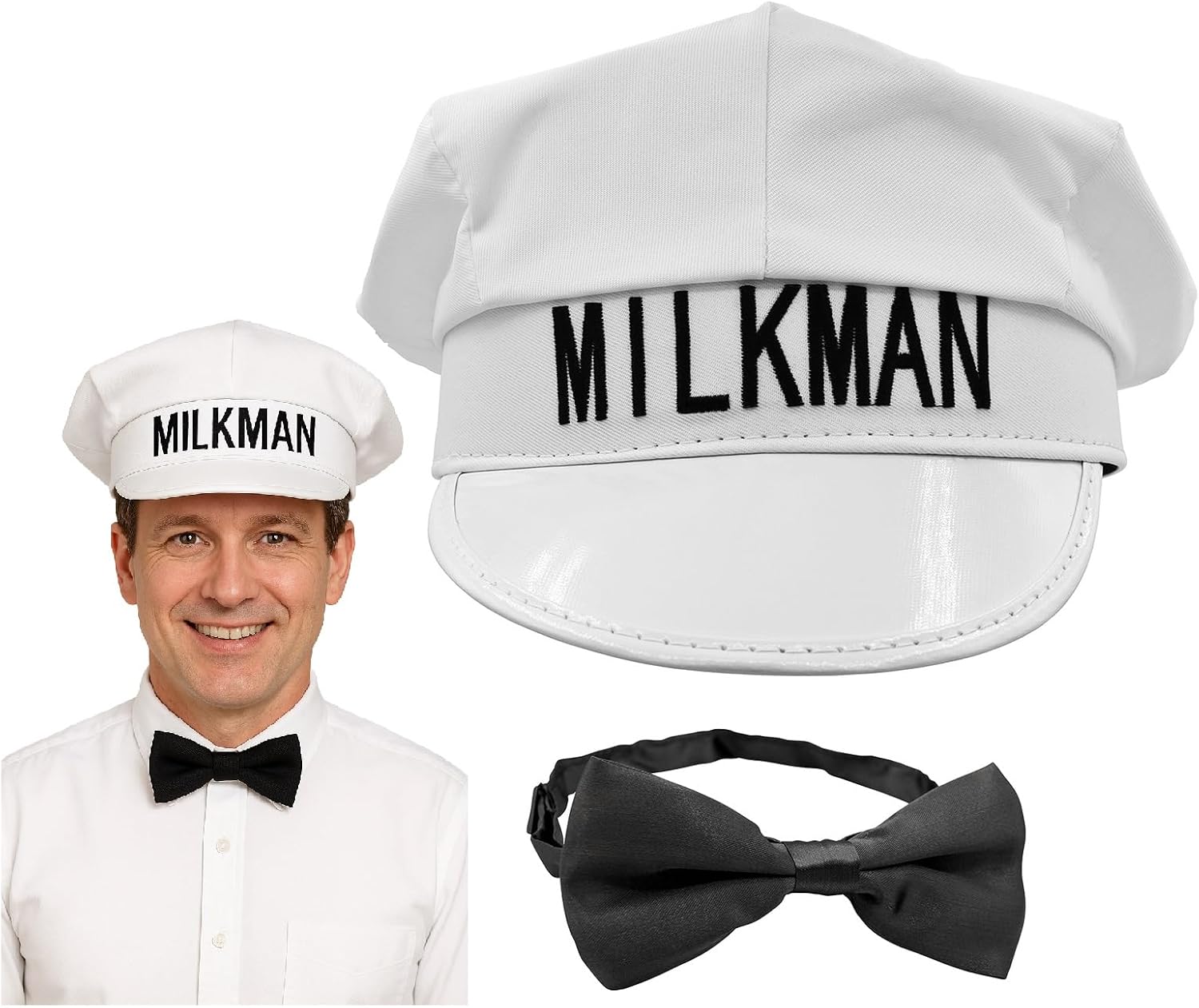 Amazon.com: Nicky Bigs Novelties White Milkman Milk Man Hat and Black ...
