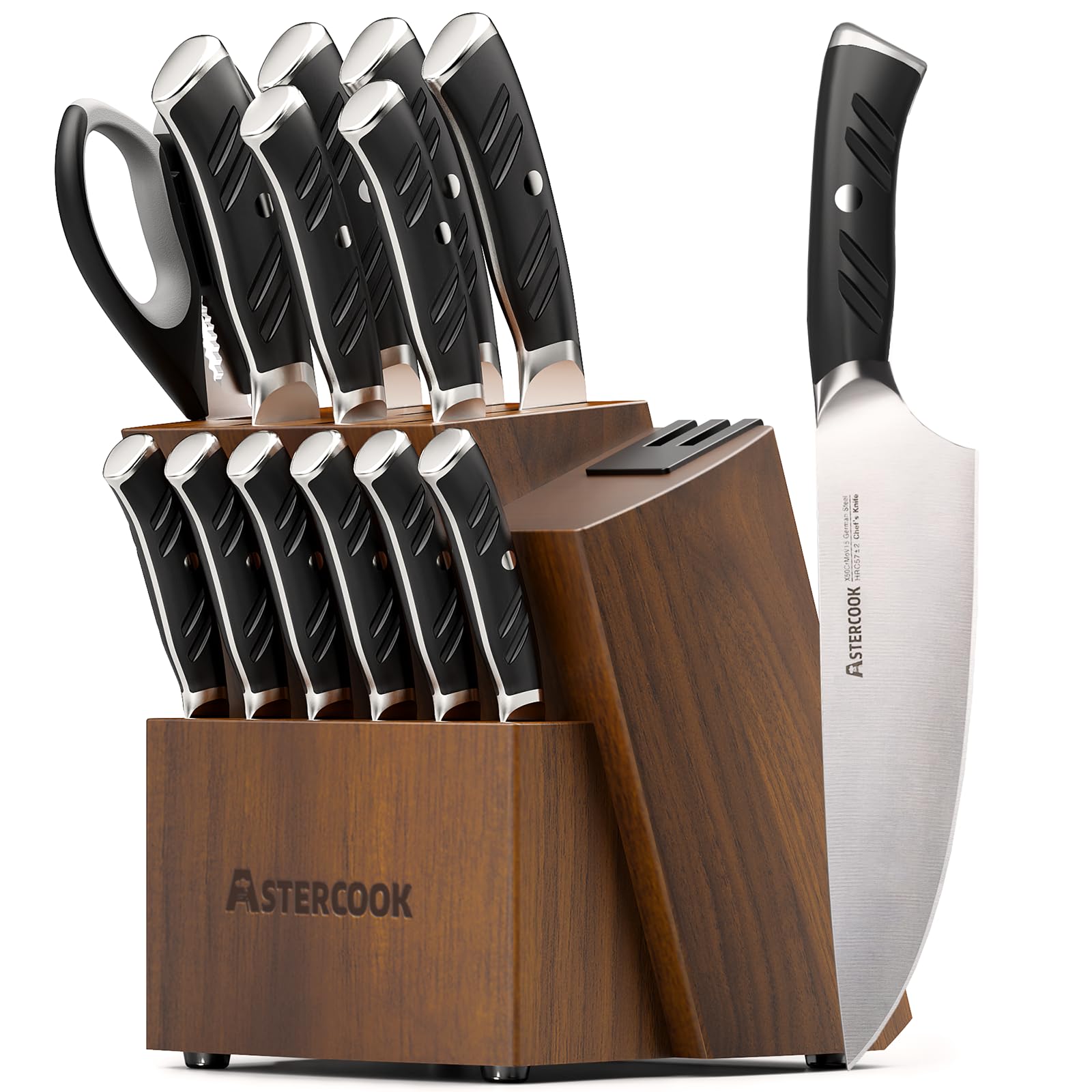 Amazon.com: Astercook Knife Set, Kitchen Knives Set with Block and Dual ...