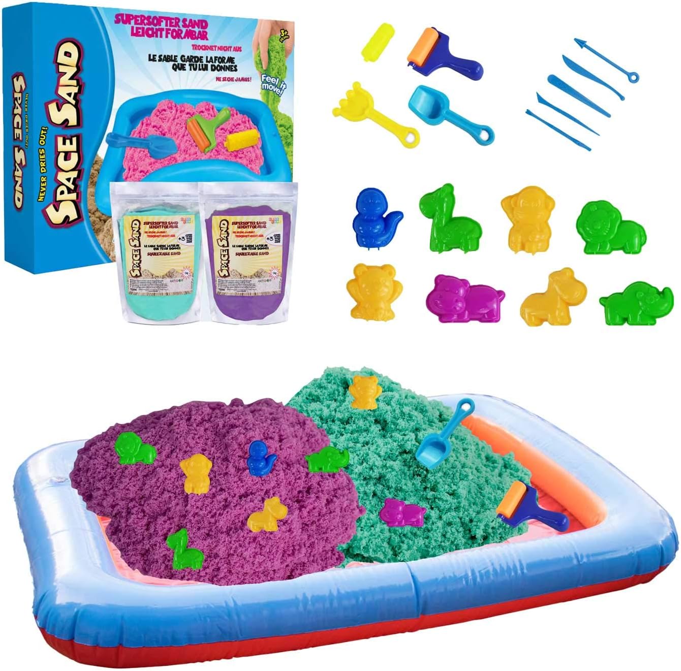 Leo & Emma 1.8kg Space Sand Safari Zoo Set 20 pcs. 8 moulds with ...