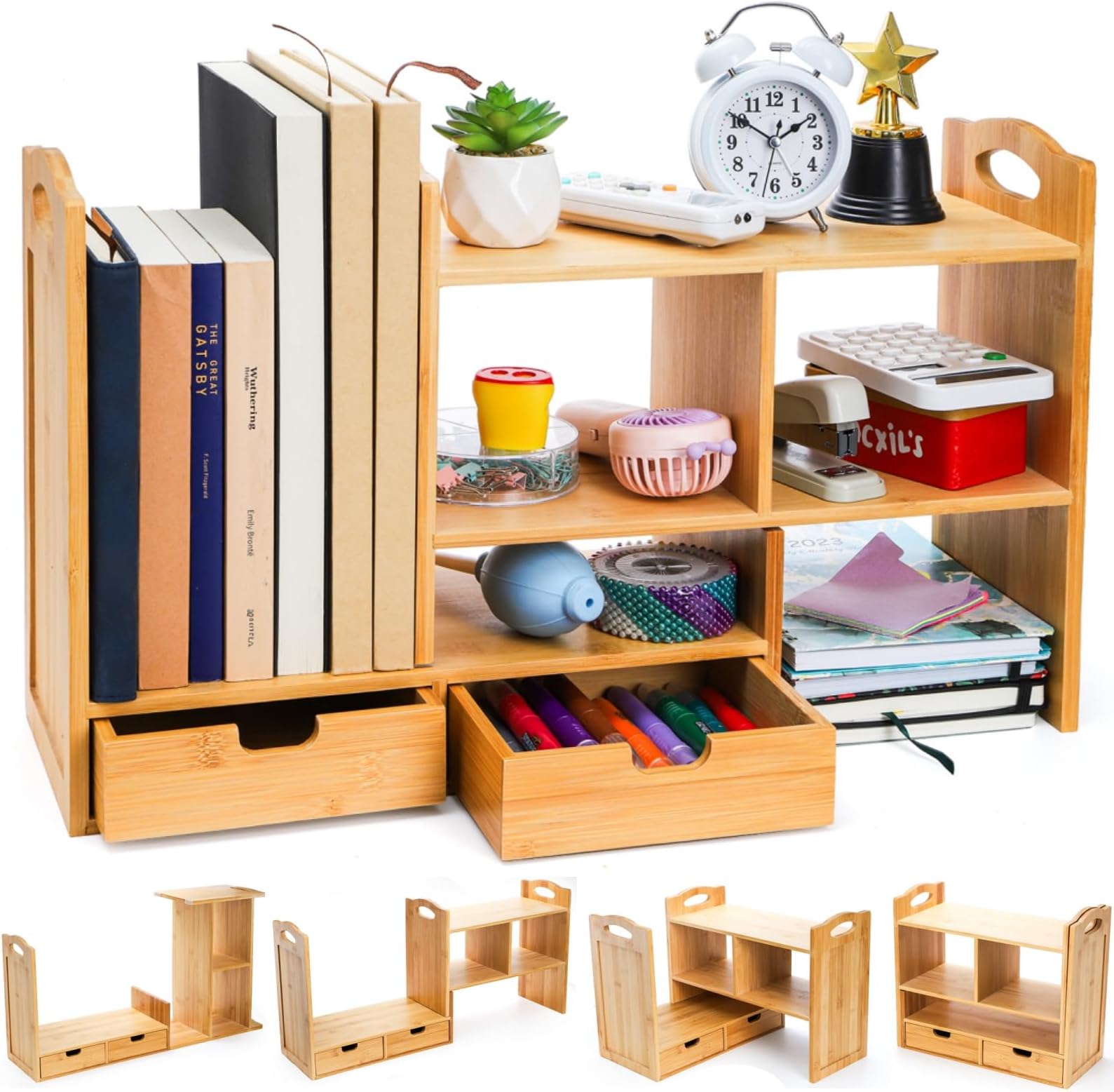Amazon.com: ZHFEISY Desktop Book Organizer Bamboo Storage Rack for Desk ...