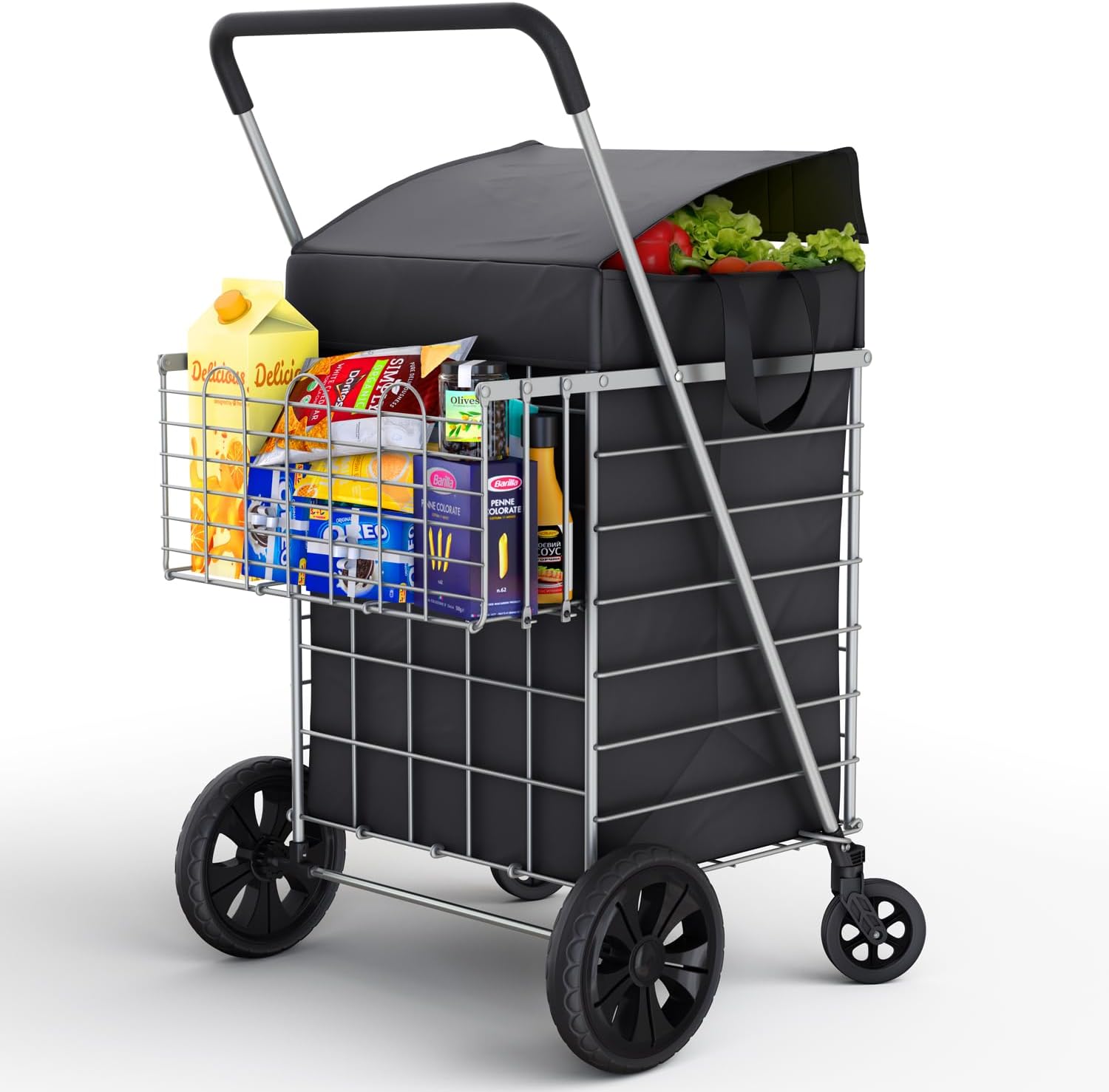 Amazon.com: Panana Folding Shopping Carts with Wheels,Foldable Steel ...