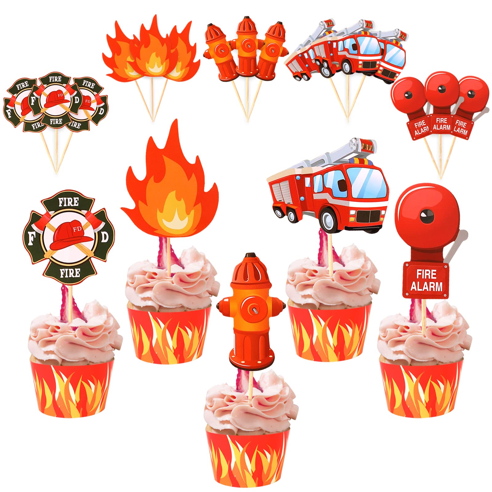 Buy Set Of 40 Firefighter Cupcake Topper And Cupcake Wrappers For buy-set-of-40-firefighter-cupcake-topper-and-cupcake-wrappers-for