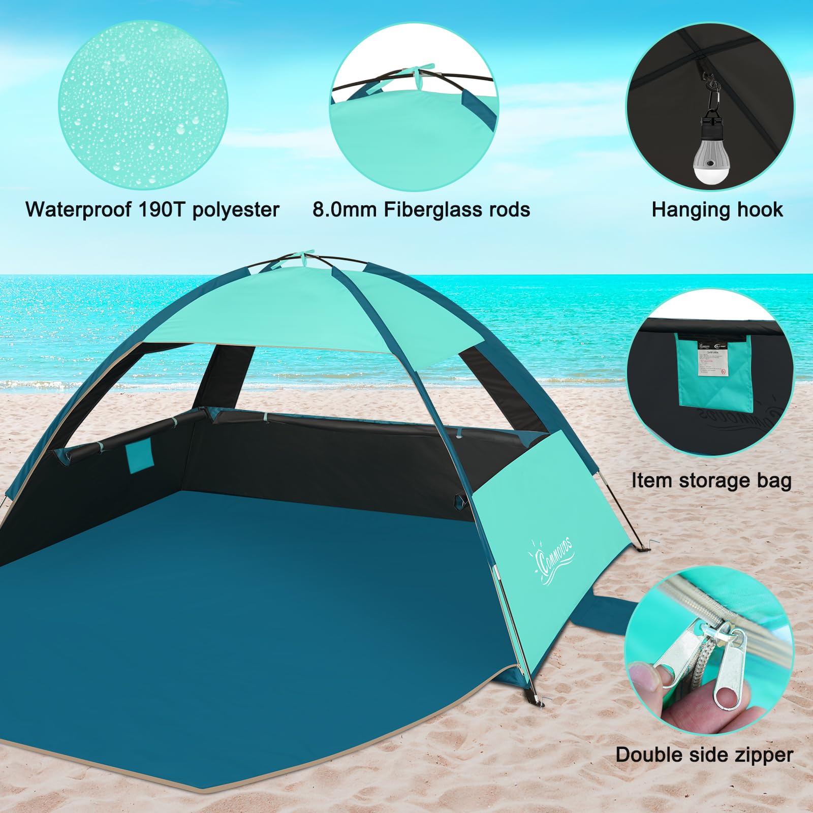 Snapklik.com : COMMOUDS Beach Tent Sun Shade For 3/4-5/6-7/8-10 Person