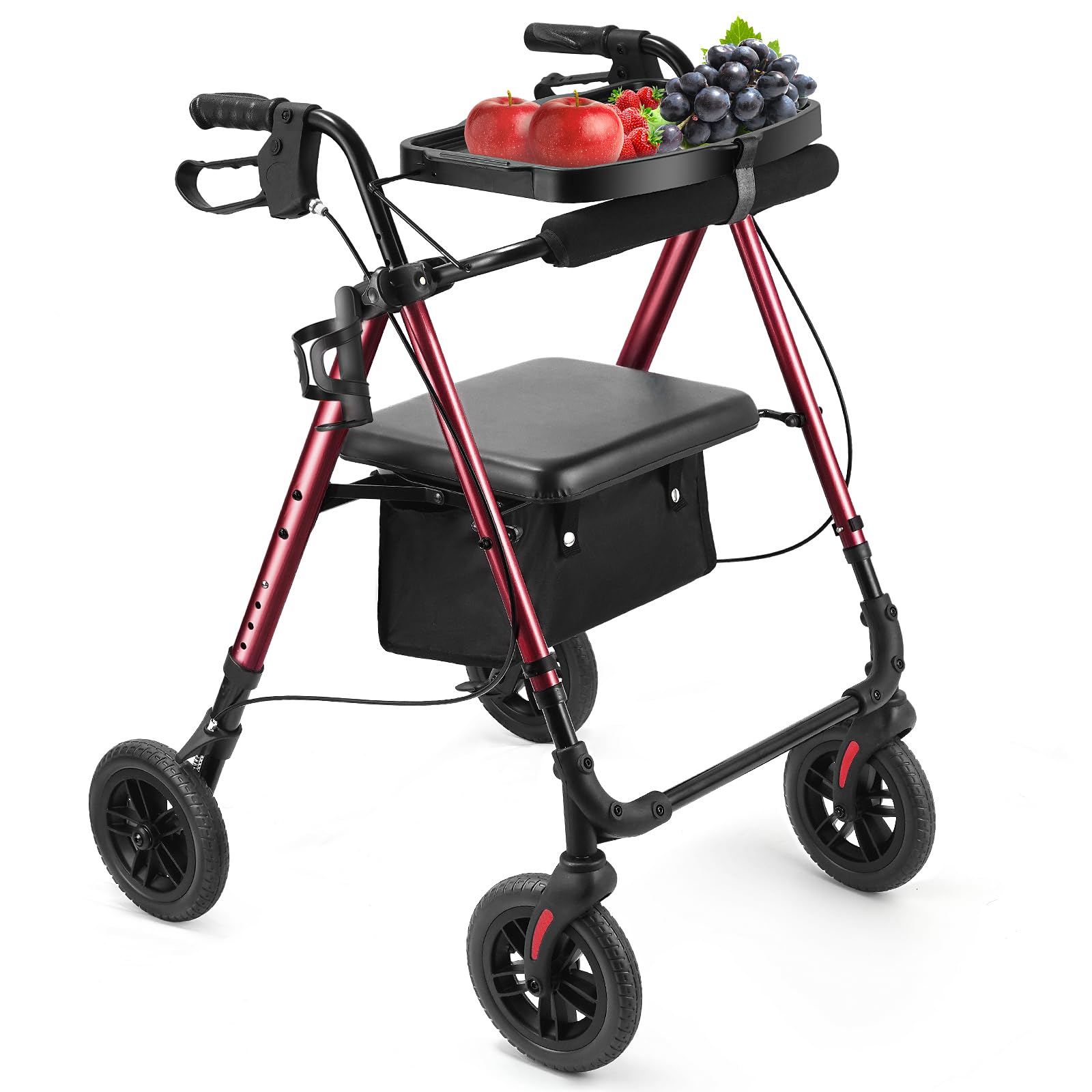 Red Rollator Walker 8" Large 4 Wheels Rolling Walkers for Seniors with ...