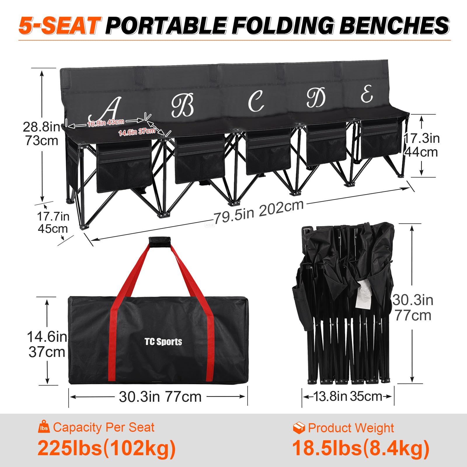 Snapklik.com : LANMOUNTAIN 5 Seat Folding Soccer Chair Portable ...