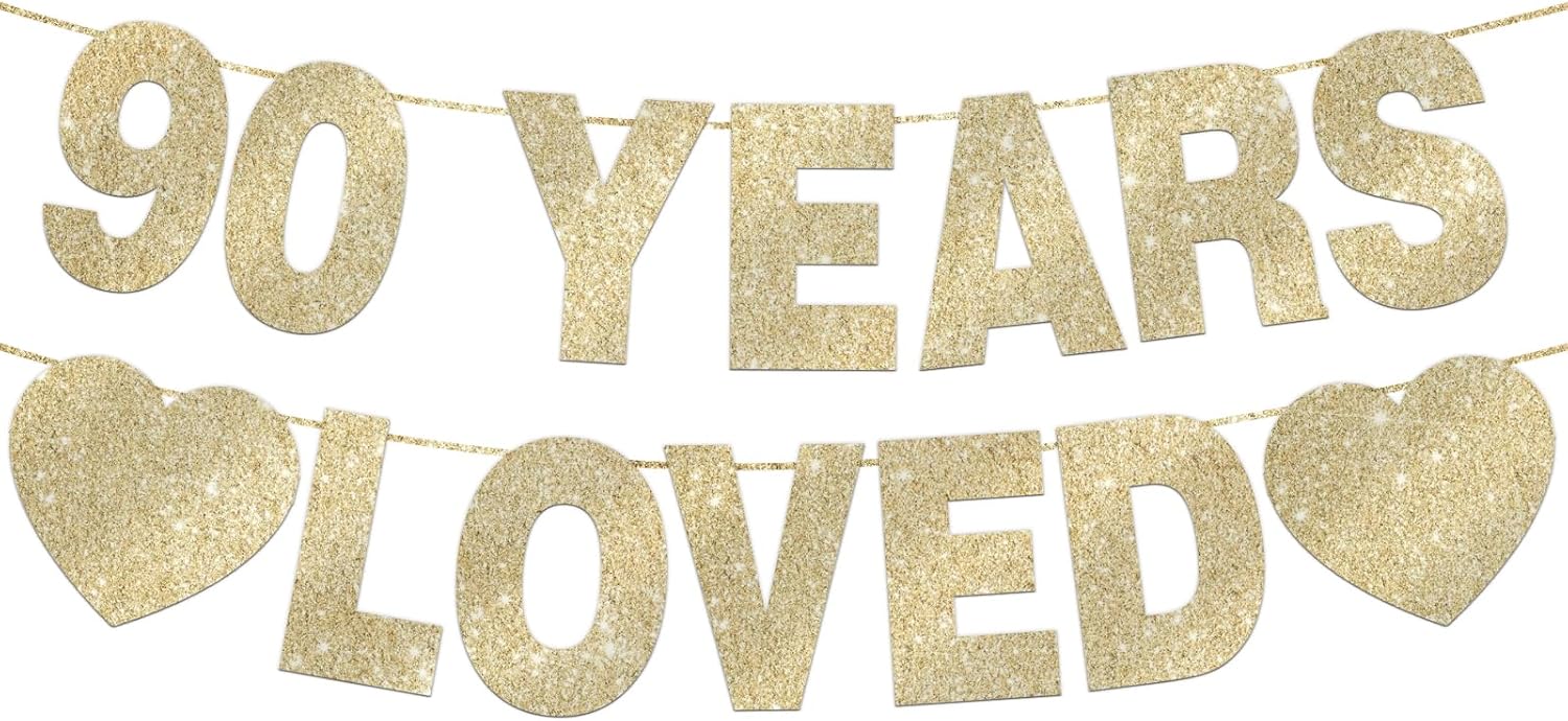 Amazon.com: 90 Years Loved Banner for 90th Birthday Decorations for Men ...