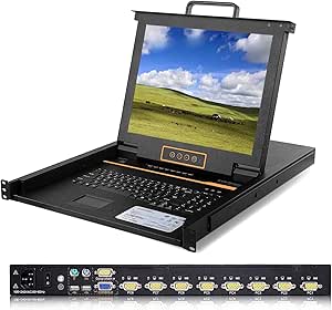 Kinan 8-Port Rack Mount KVM Console with 17" LCD Monitor,Keyboard and ...