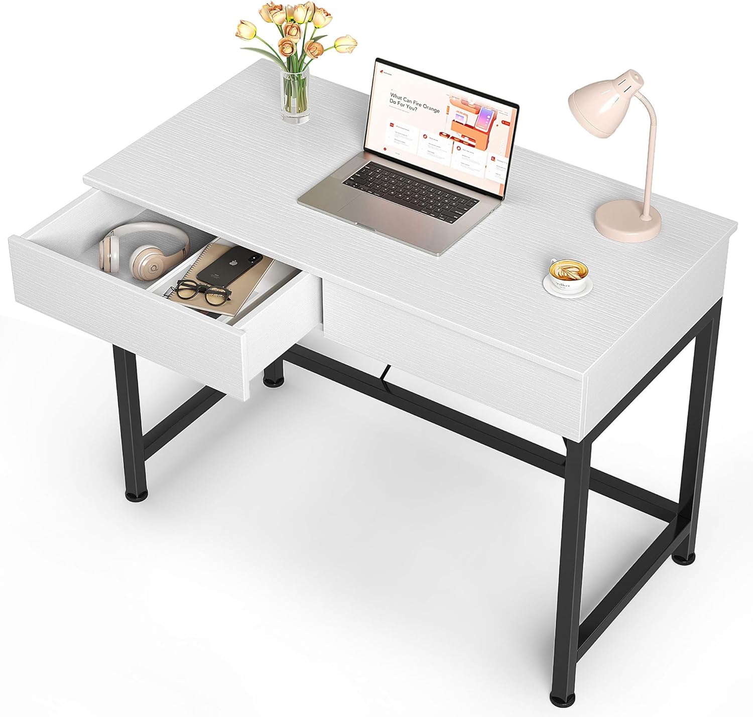 Amazon.com: Mexin Small White Desk with 2 Wooden Drawers, 40 Inch Home ...
