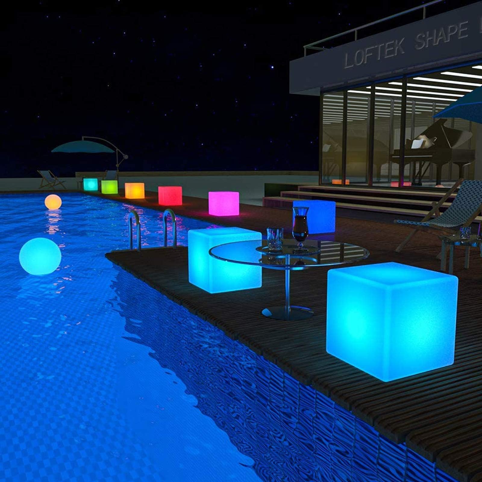 Amazon.com: LOFTEK 2 Packs LED Cube Lamp Chair Table RGB Colors ...