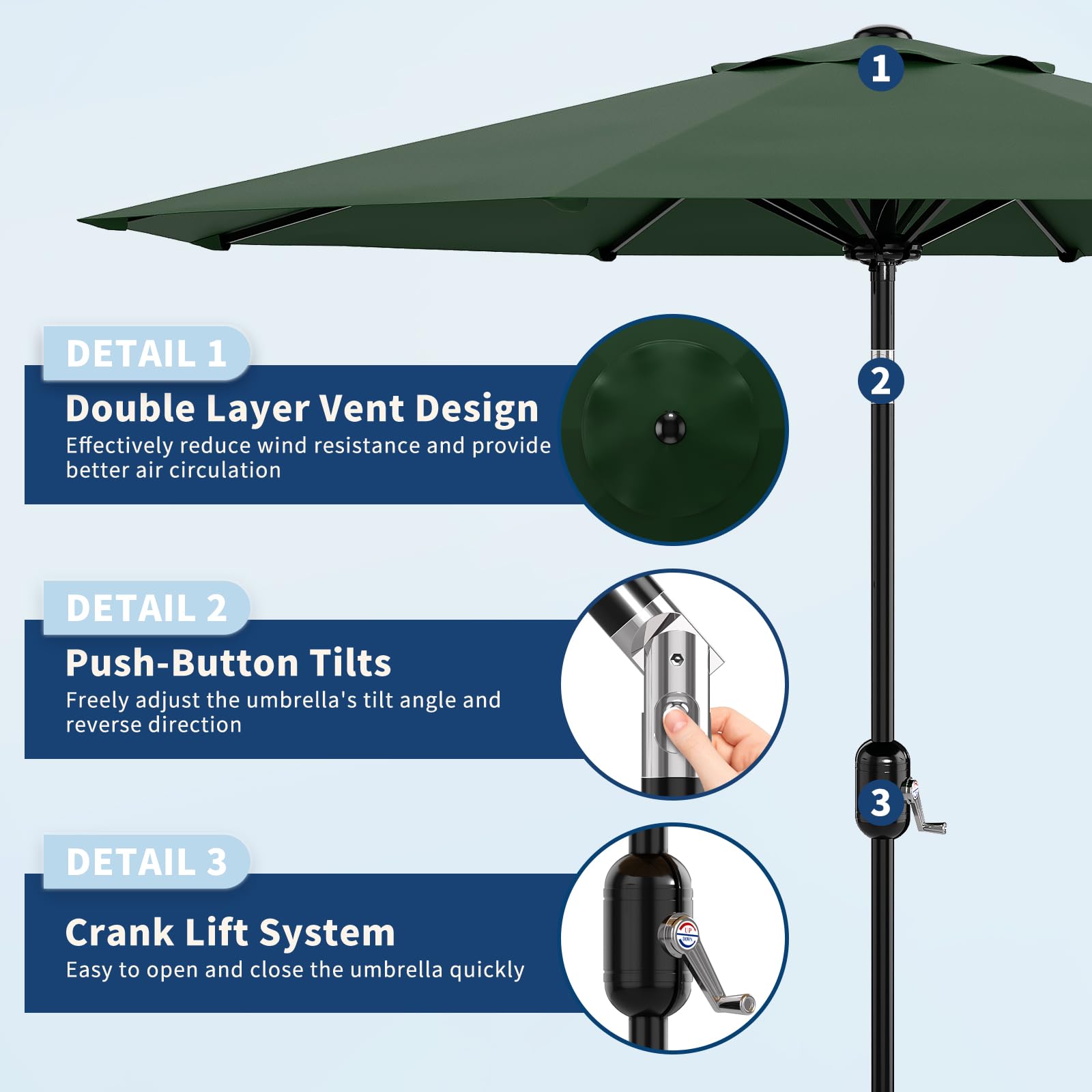Snapklik.com : 10Ft Patio Umbrella - 8 Sturdy Ribs Outdoor Table Umbrella